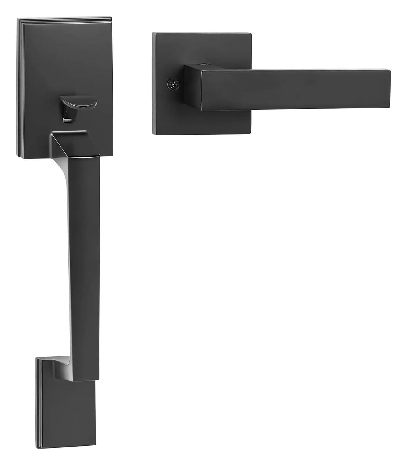 Front Door Handle, Matte Black Square Handle Set With Lever Door Handle ...