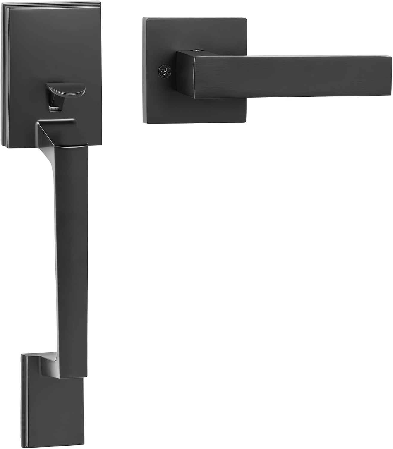 Front Door Handle, Matte Black Square Handle Set With Lever, No Lock ...