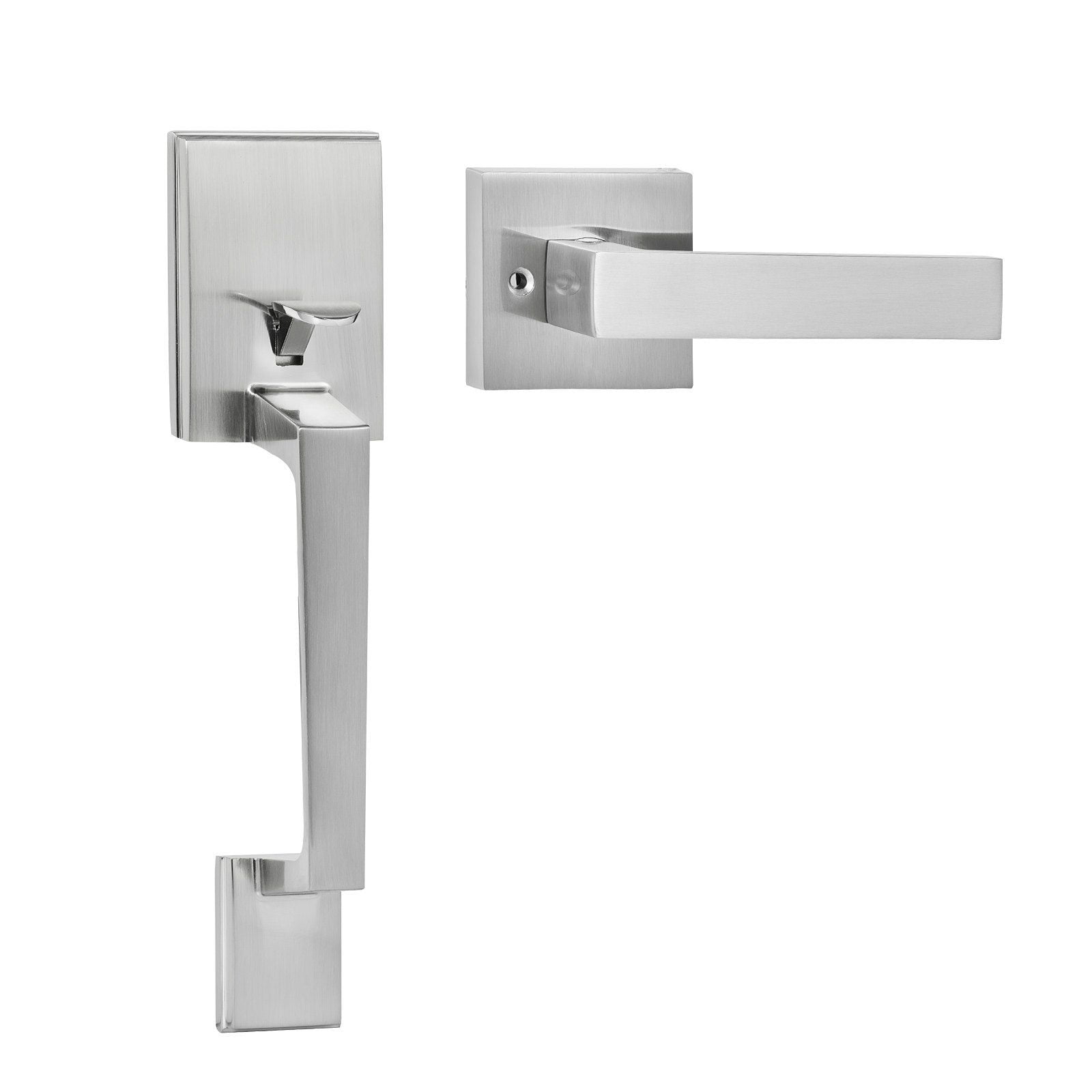 Front Door Handle, Satin Nickel Square Handle Set with Lever Door ...