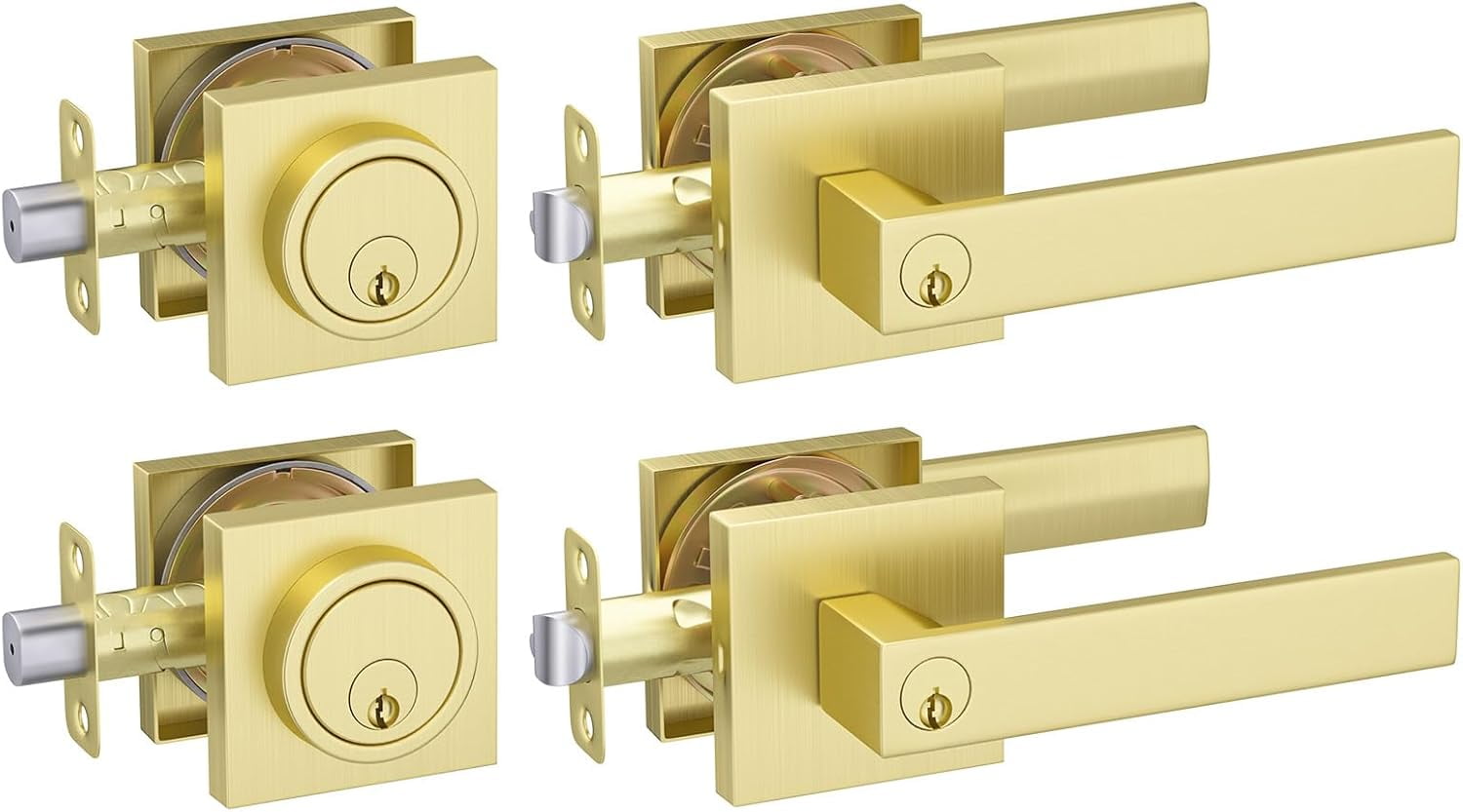 Front Door Handle and Deadbolt Set, Gold Exterior Door Lock Set with ...