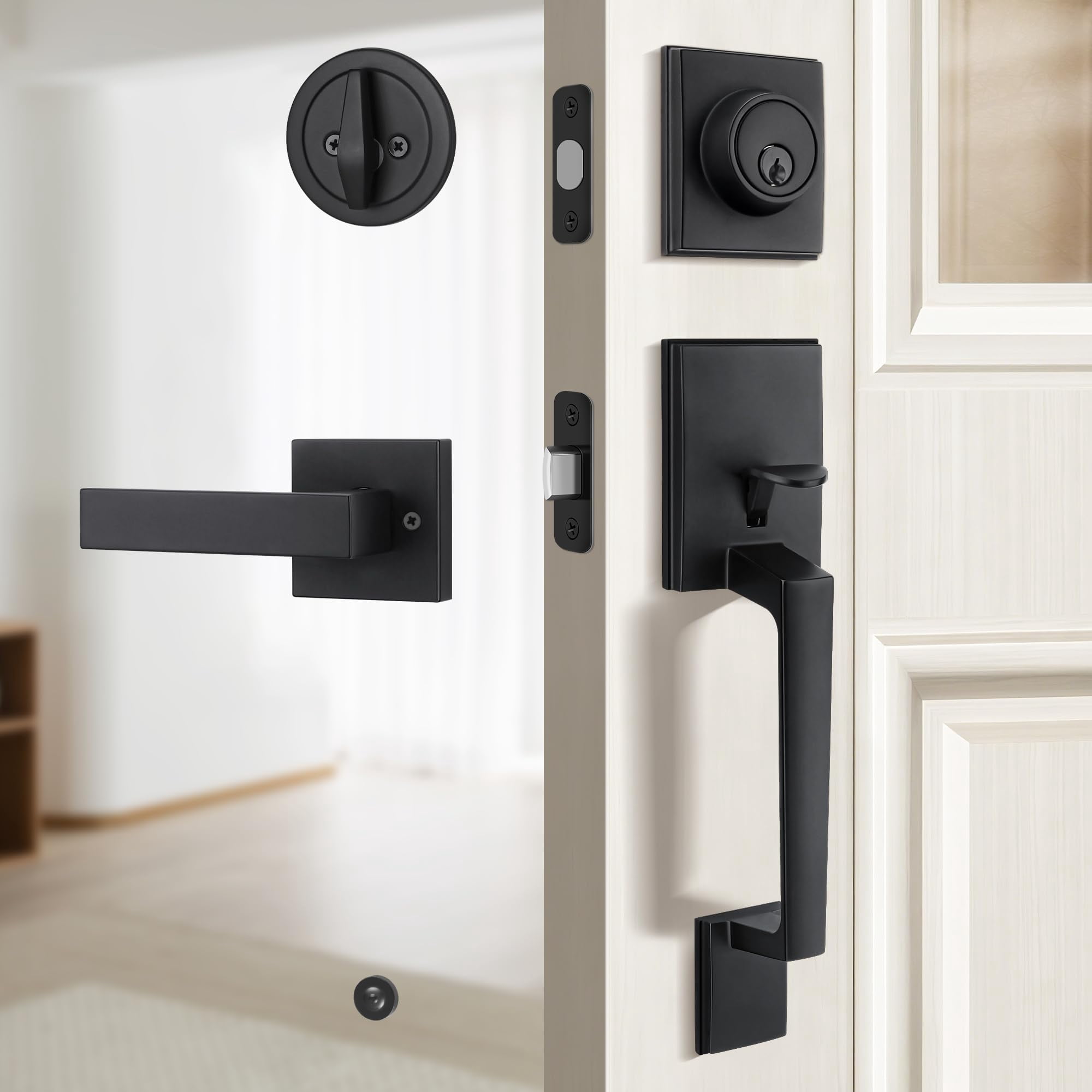 Front Door Handleset – Zinc Alloy Entry Door Lock Set with Reversible ...