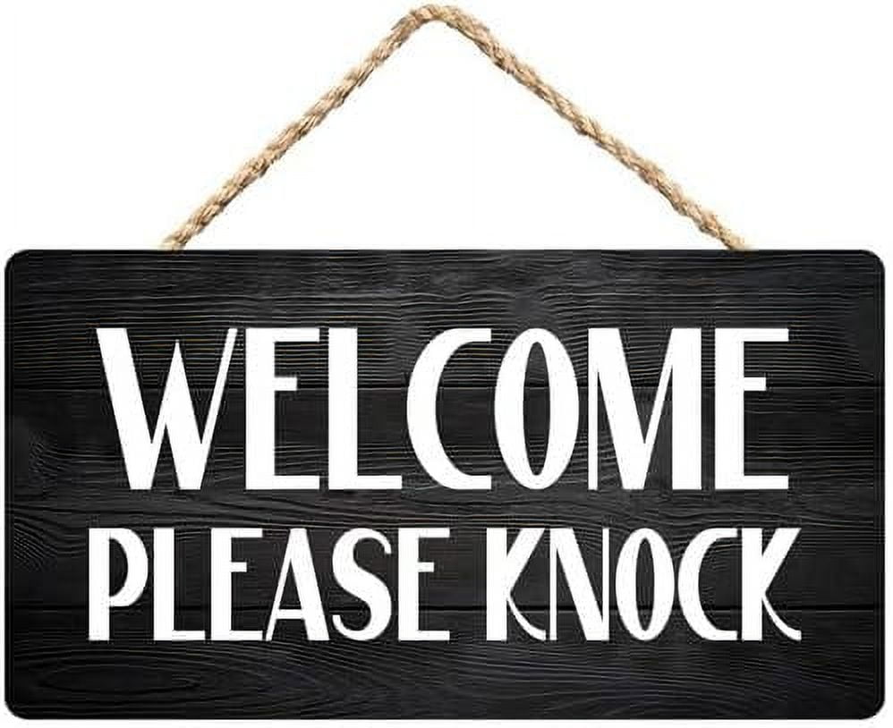 Front Door Home Signs - Welcome Please Knock - Rustic Wooden Hanging ...