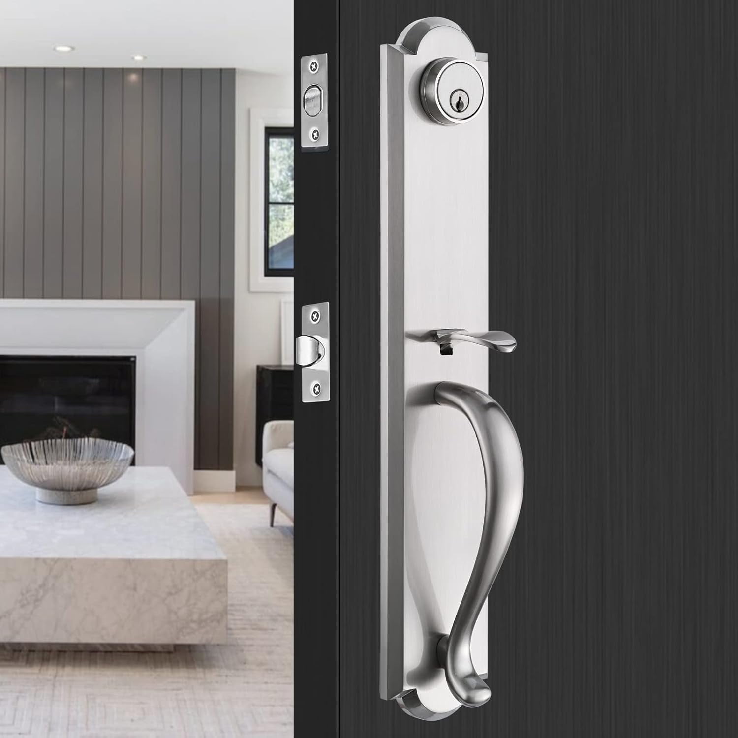 Front Door Lock Set, Brushed Nickel Keyed Entry Door Lock Set with ...