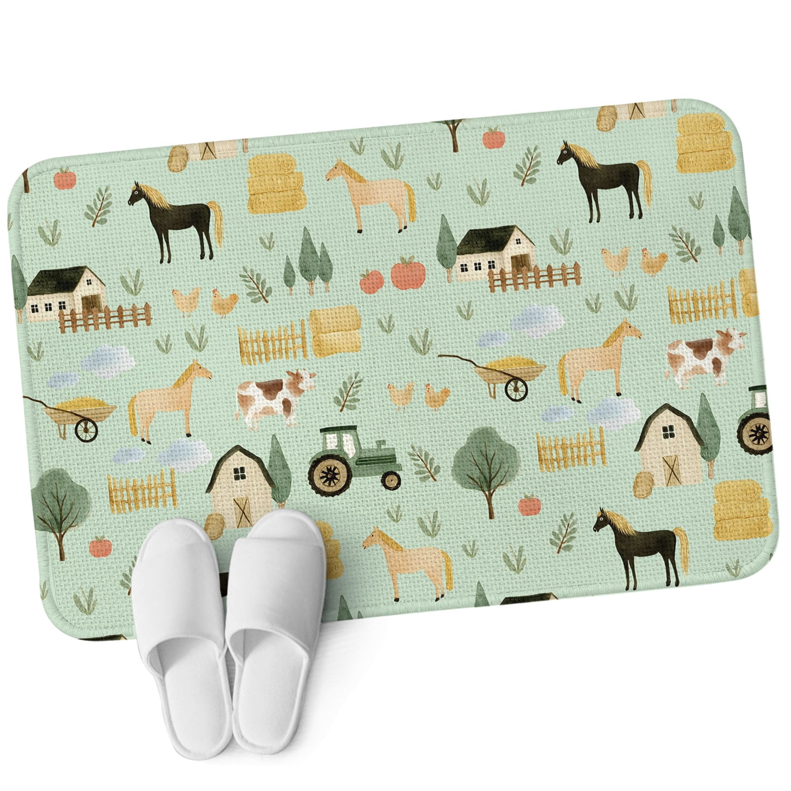 Front Door Mat 15.7"x23.6", Cartoon Farmhouse Non Slip Backing & Low ...