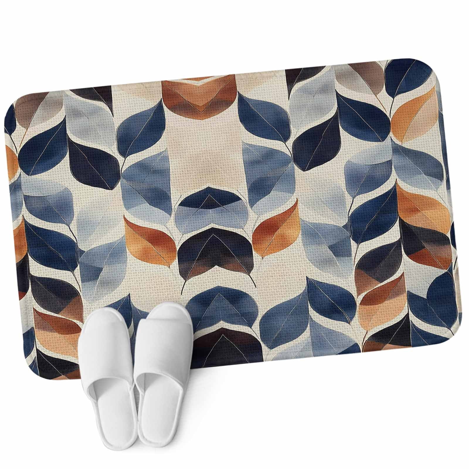 Front Door Mat 15.7"x23.6", Navy Blue Burnt Orange Botanical Non Slip ...