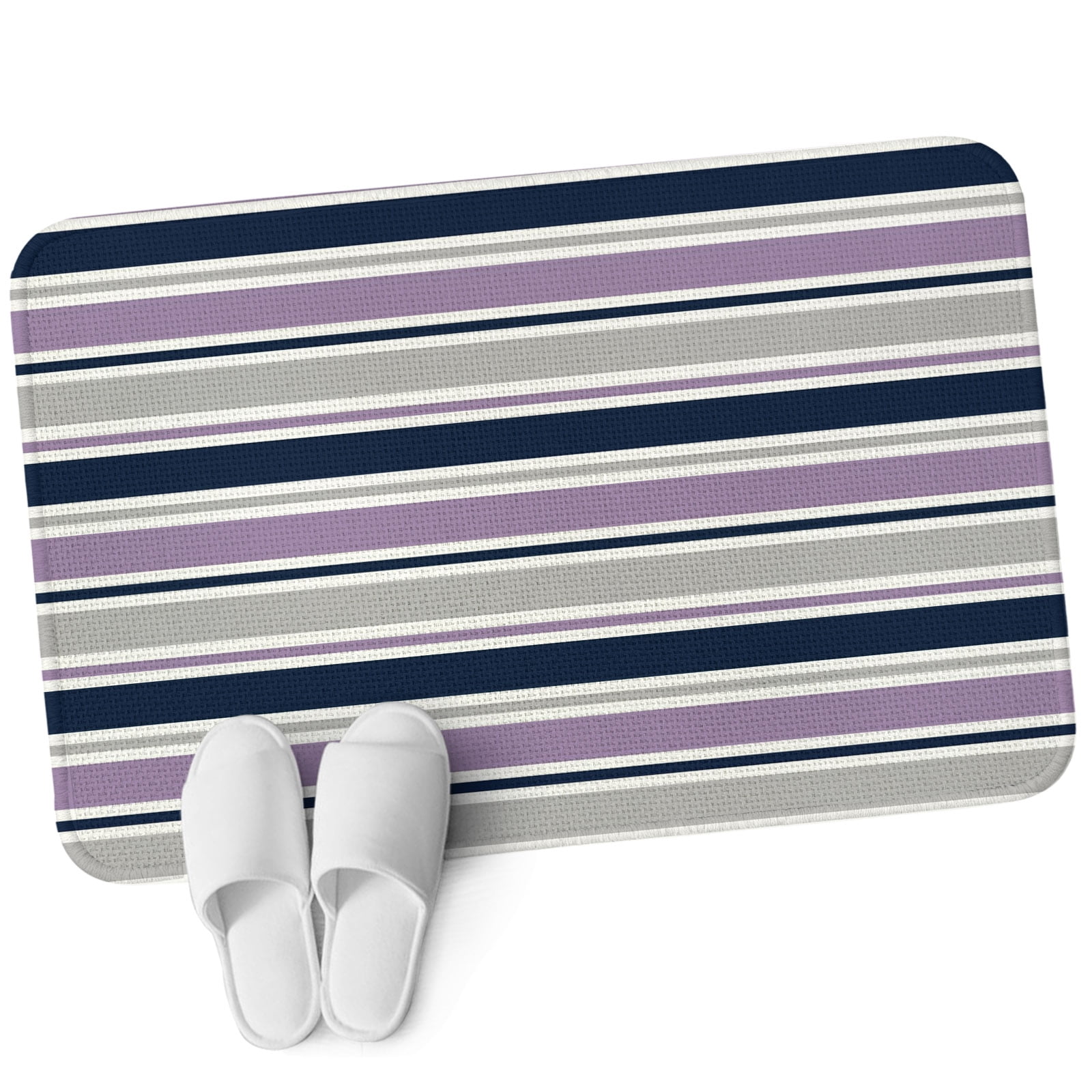 Front Door Mat 15.7"x23.6", Purple Grey Striped Non Slip Backing & Low ...
