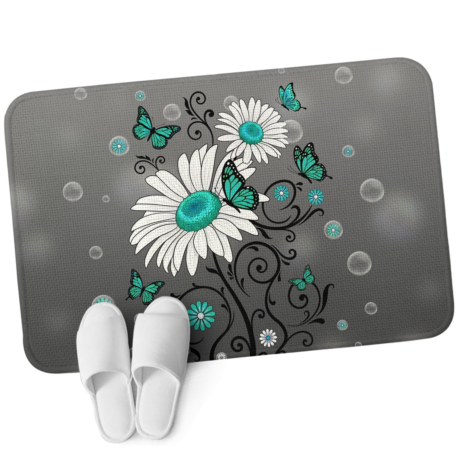 Front Door Mat 19.7"x31.5", Daisy Butterfly Non Slip Backing & Low ...
