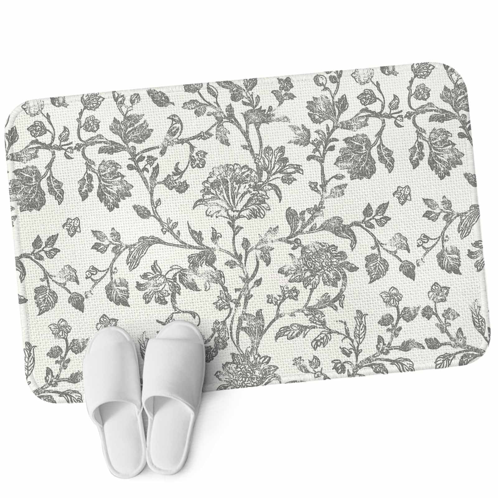 Front Door Mat 19.7"x31.5", Grey Flower Non Slip Backing & Low Profile ...
