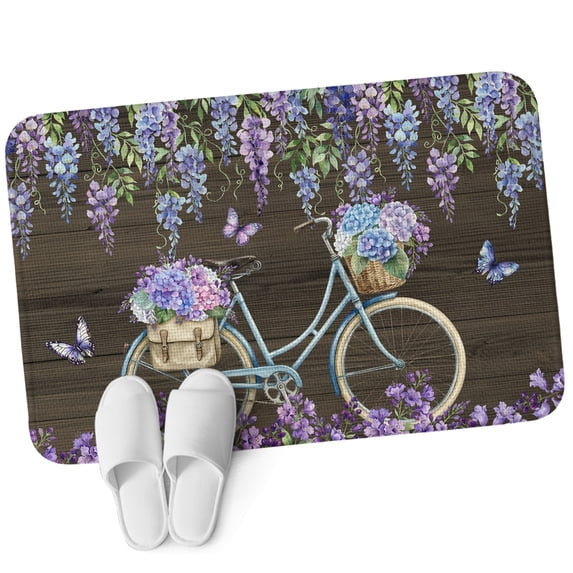 Front Door Mat 19.7"x31.5", Purple Flowers Non Slip Backing & Low ...
