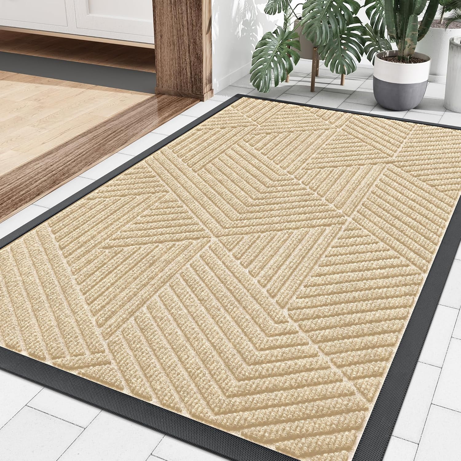 Front Door Mat, Exterior Entry, Strong Natural Rubber Door Mat Traps ...