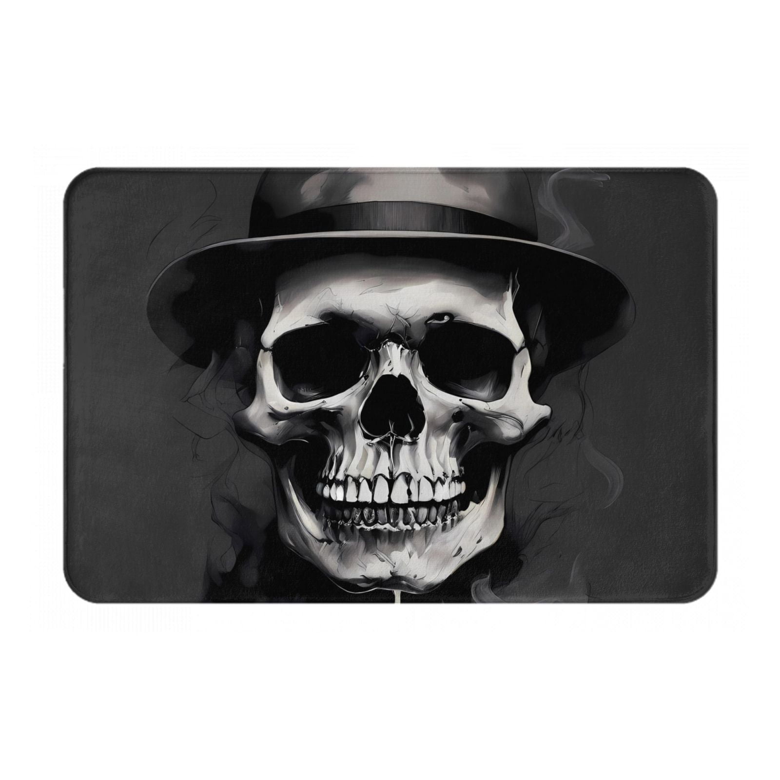 Front Door Mat Indoor Entrance - Black White Hat Skull 16x24 Non-Slip ...