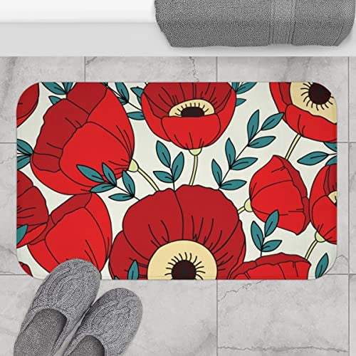 Front Door Mat Indoor Entrance Boho Bath Mat Retro Poppies Bohemian ...