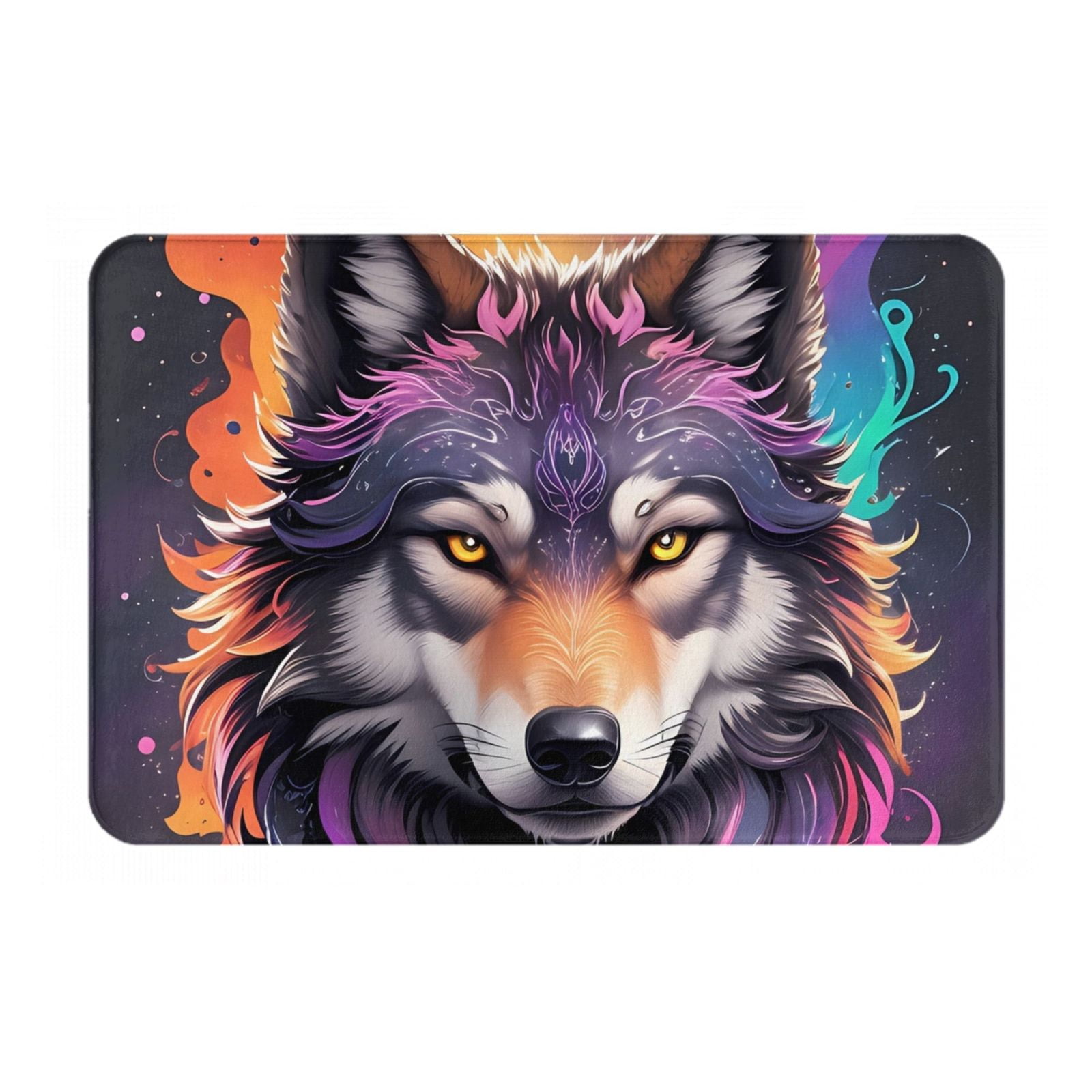 Front Door Mat Indoor Entrance - Colorful Wolf Head A 16x24 Non-Slip ...