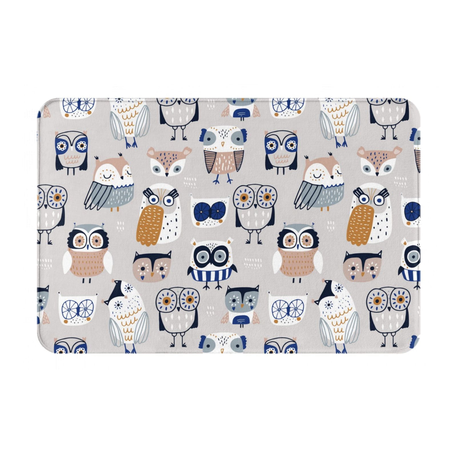 Front Door Mat Indoor Entrance - Quirky Doodle Owl Grey 16x24 Non-Slip ...