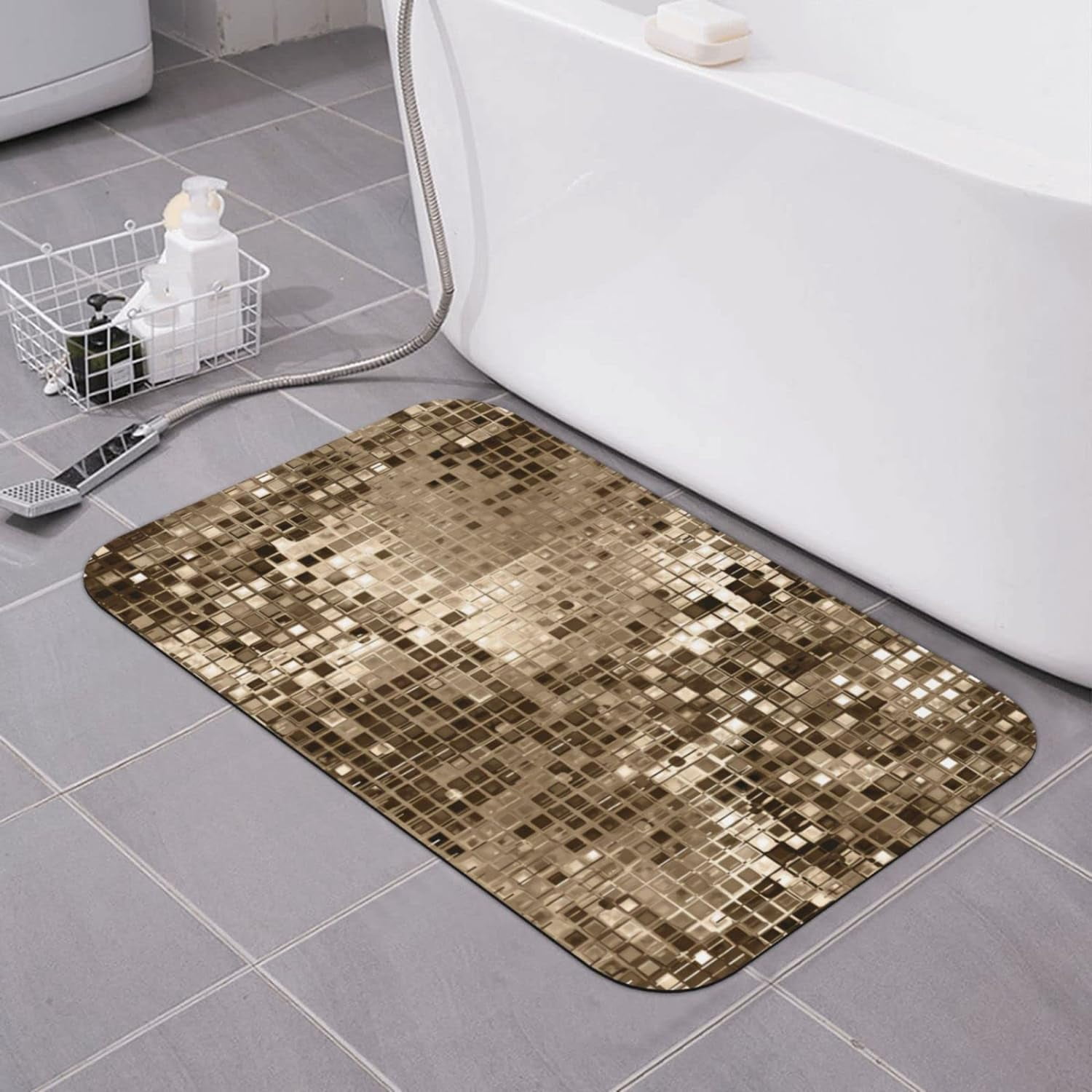 Front Door Mat Indoor Entrance Shimmering Gold Metal Sparkle Earth Bath ...