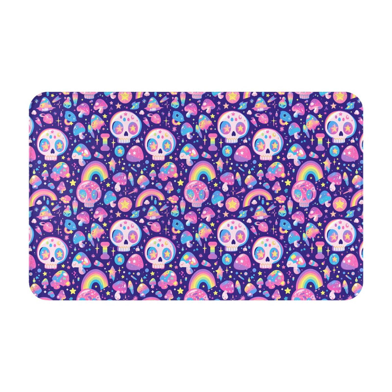 Front Door Mat Indoor Entrance, Skull Mushroom Rainbow 31.5x20 Non-Slip ...