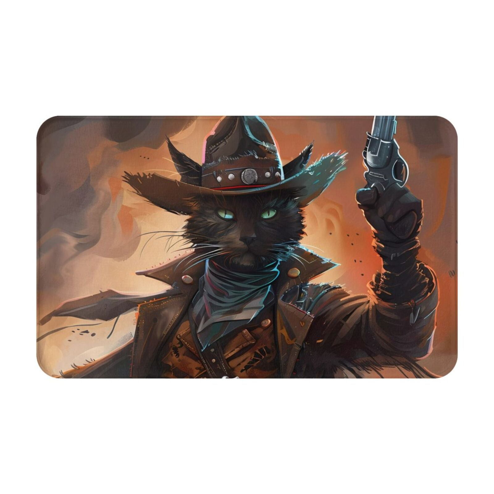 Front Door Mat Indoor Entrance, Steampunk Cowboy Cat 31.5x20 Non-Slip ...