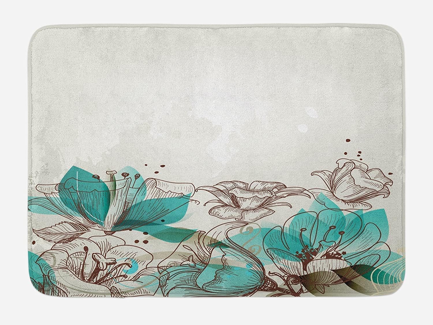 Front Door Mat Indoor Entrance Turquoise Bath Mat Retro Floral ...