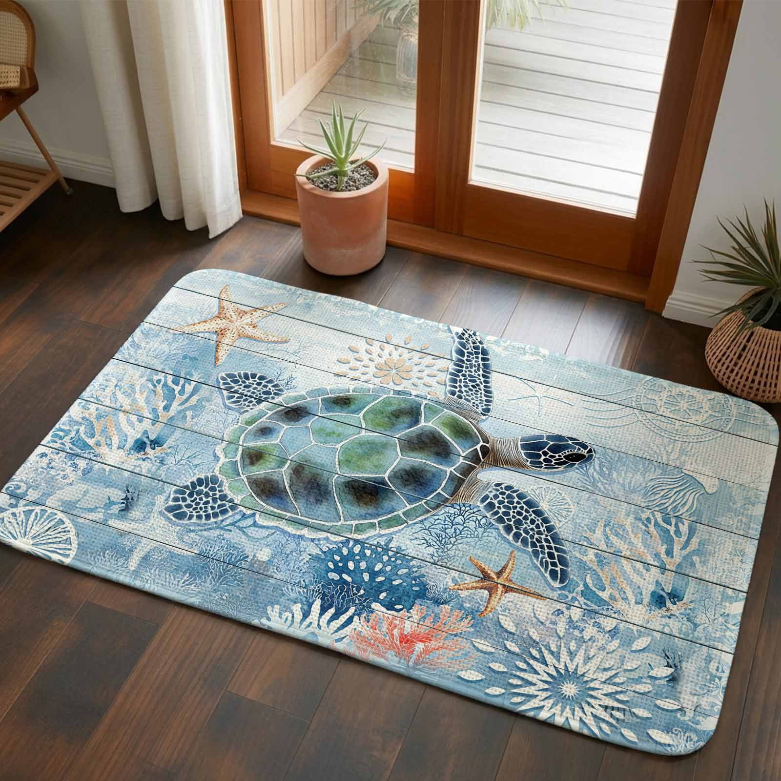 Front Door Mat Indoor Outdoor 19.7"x31.5", Ocean Turtle Absorbent Non ...