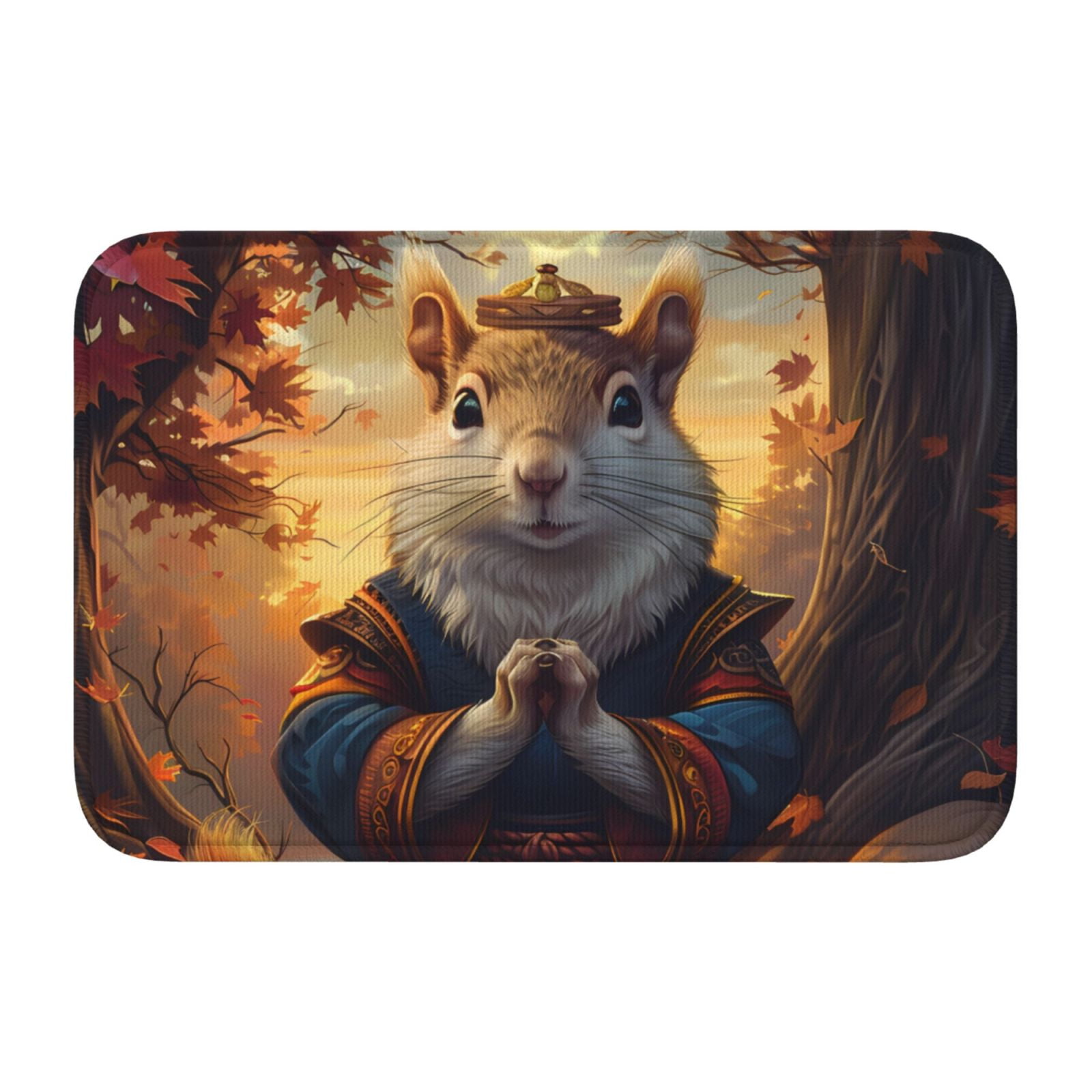 Front Door Mat Indoor/Outdoor Entrance - Maple Leaf Meditating Squirrel ...
