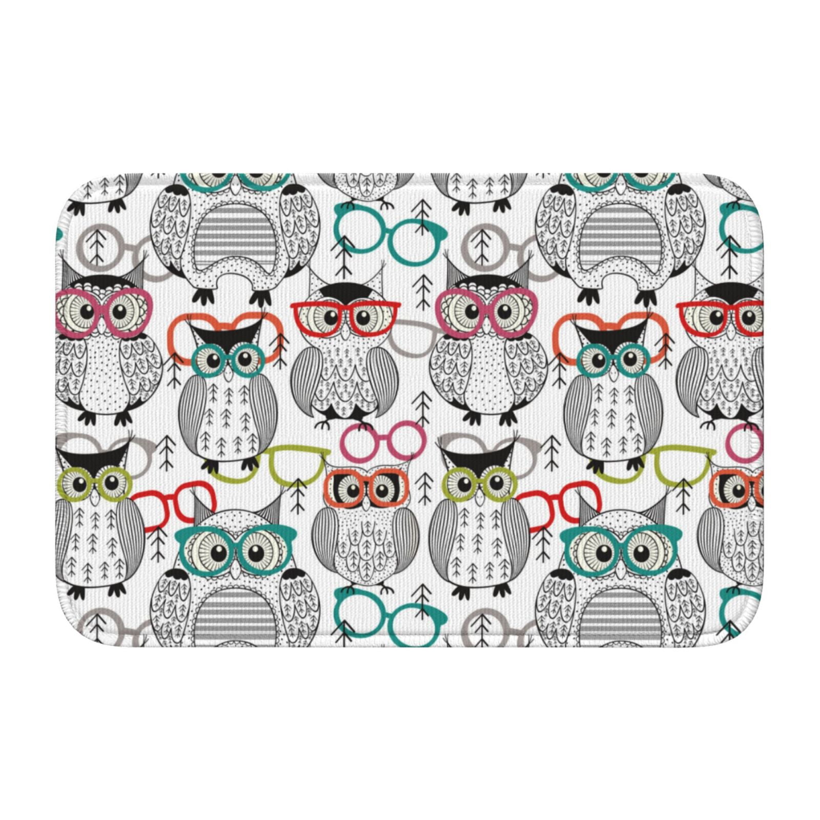 Front Door Mat Indoor/Outdoor Entrance - Owl with Glasses 15.7x23.6 Non ...