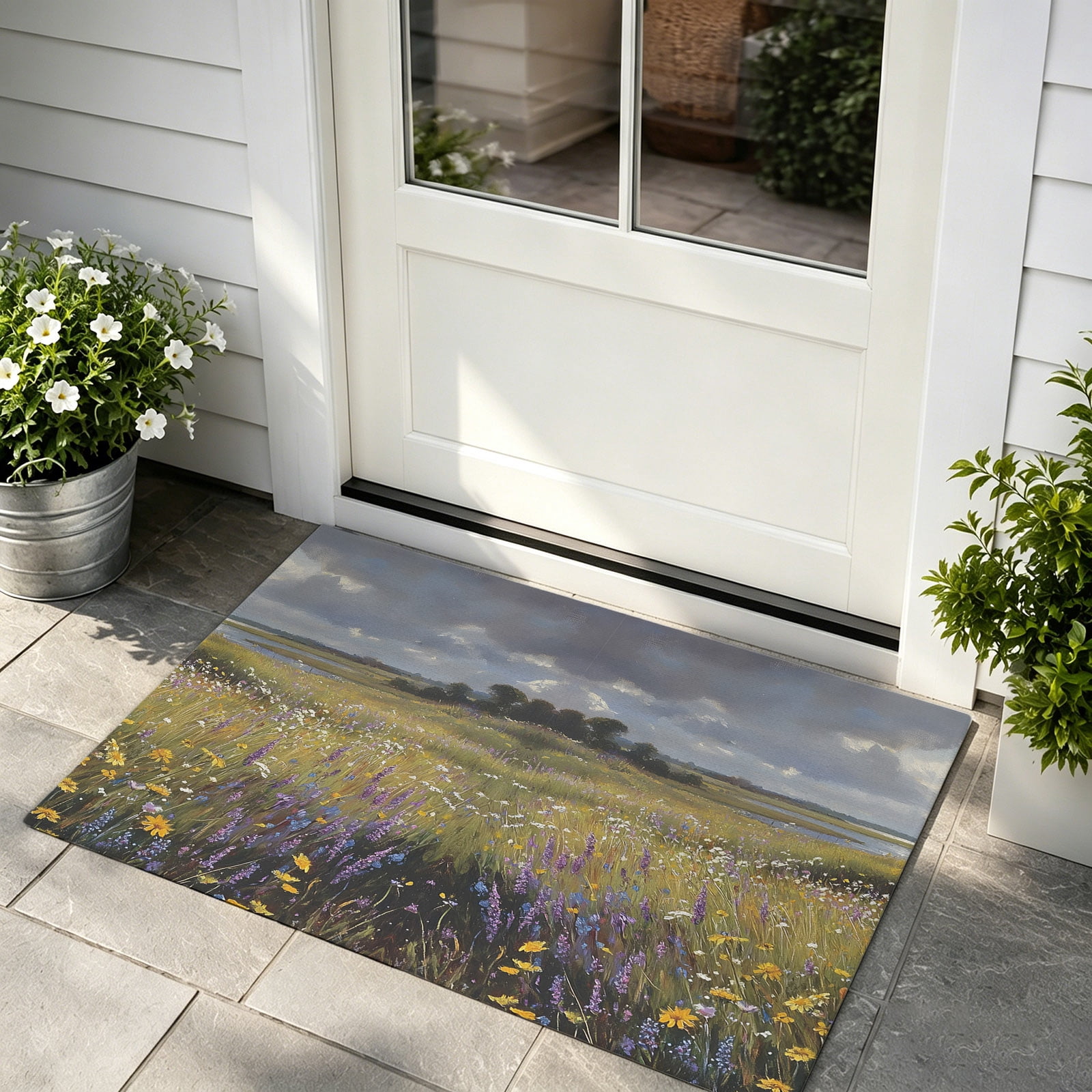 Front Door Mat Indoor Outdoor Entrance, Spring Floral Low Profile ...