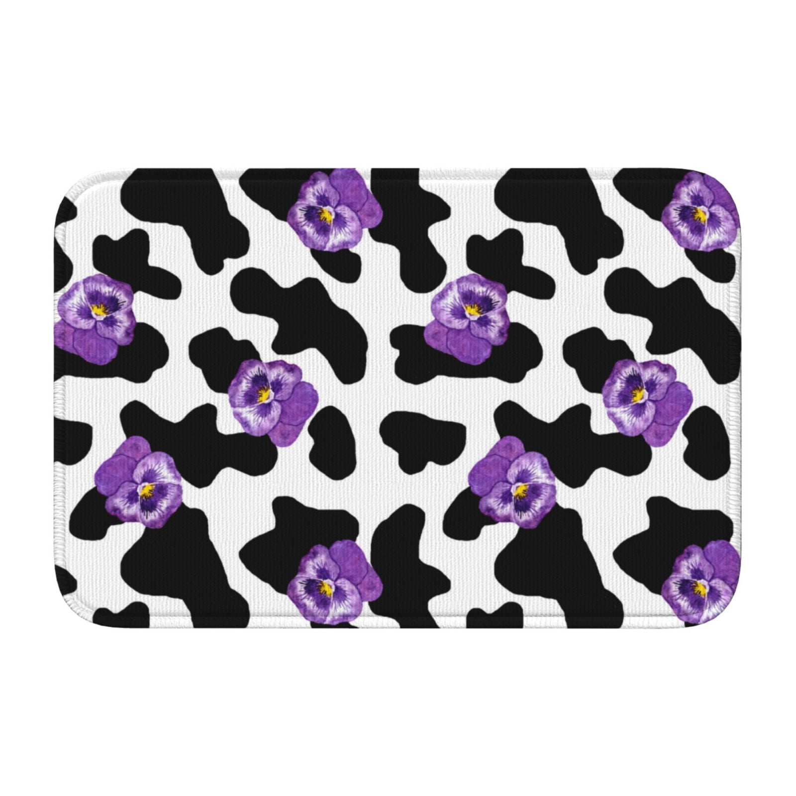 Front Door Mat Indoor/Outdoor Entrance - cow print purple violet flower ...