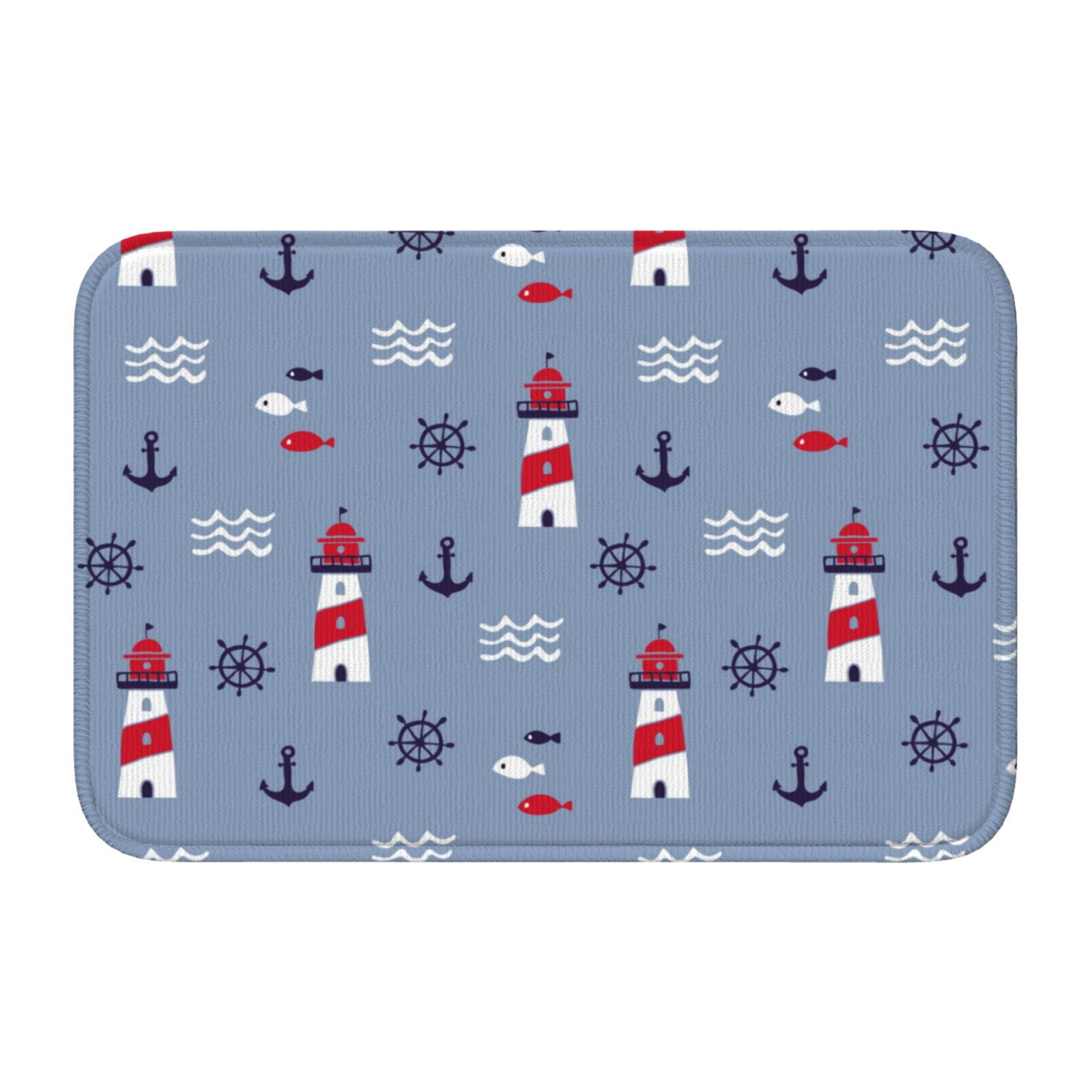 Front Door Mat Indoor/Outdoor Entrance - retro lighthouses anchor fish ...