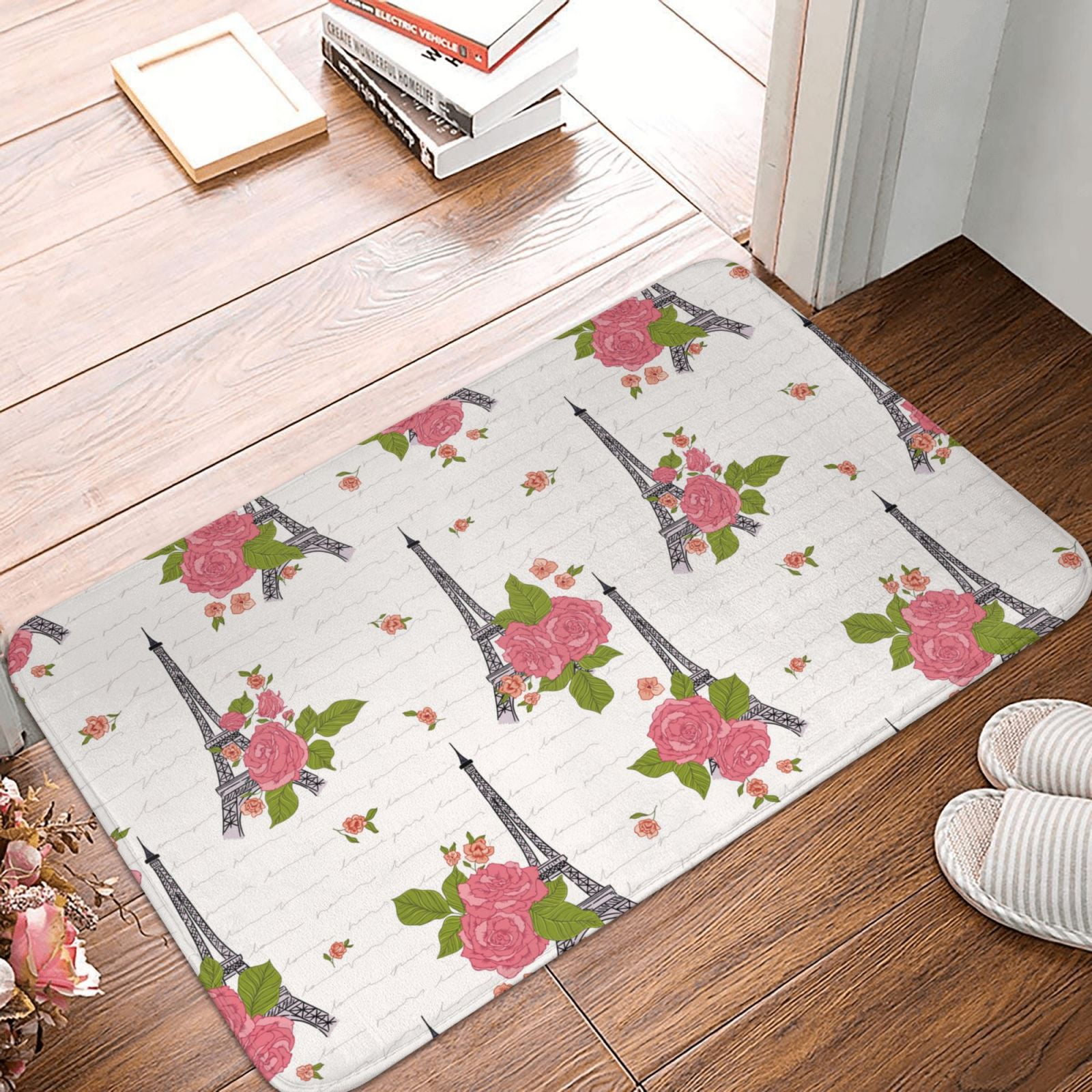 Front Door Mat Indoor Outdoor Outside Entrance - 16*24in Washable Roses ...