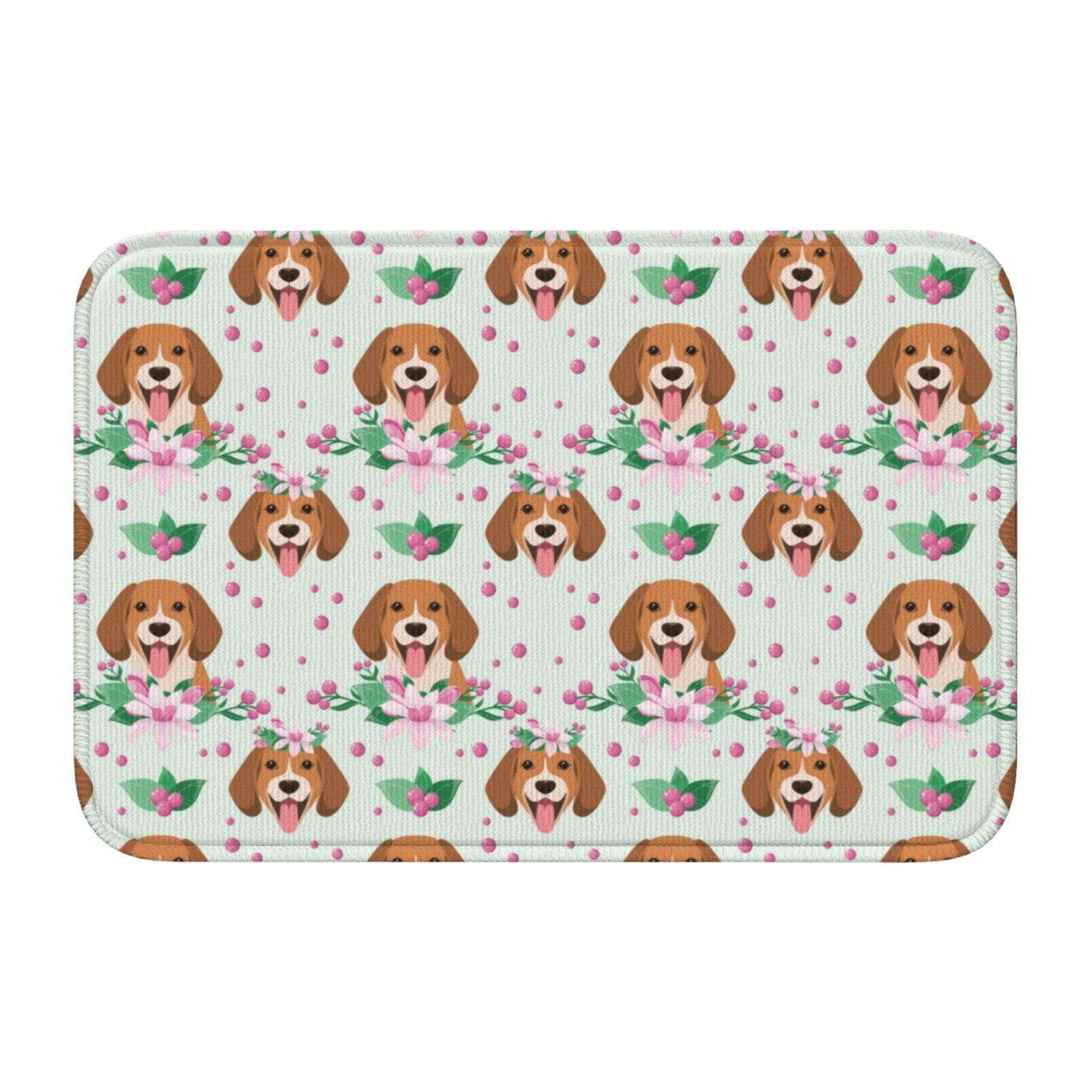 Front Door Mat Indoor Outdoor Outside Entrance - Beagle Dog pink flower ...