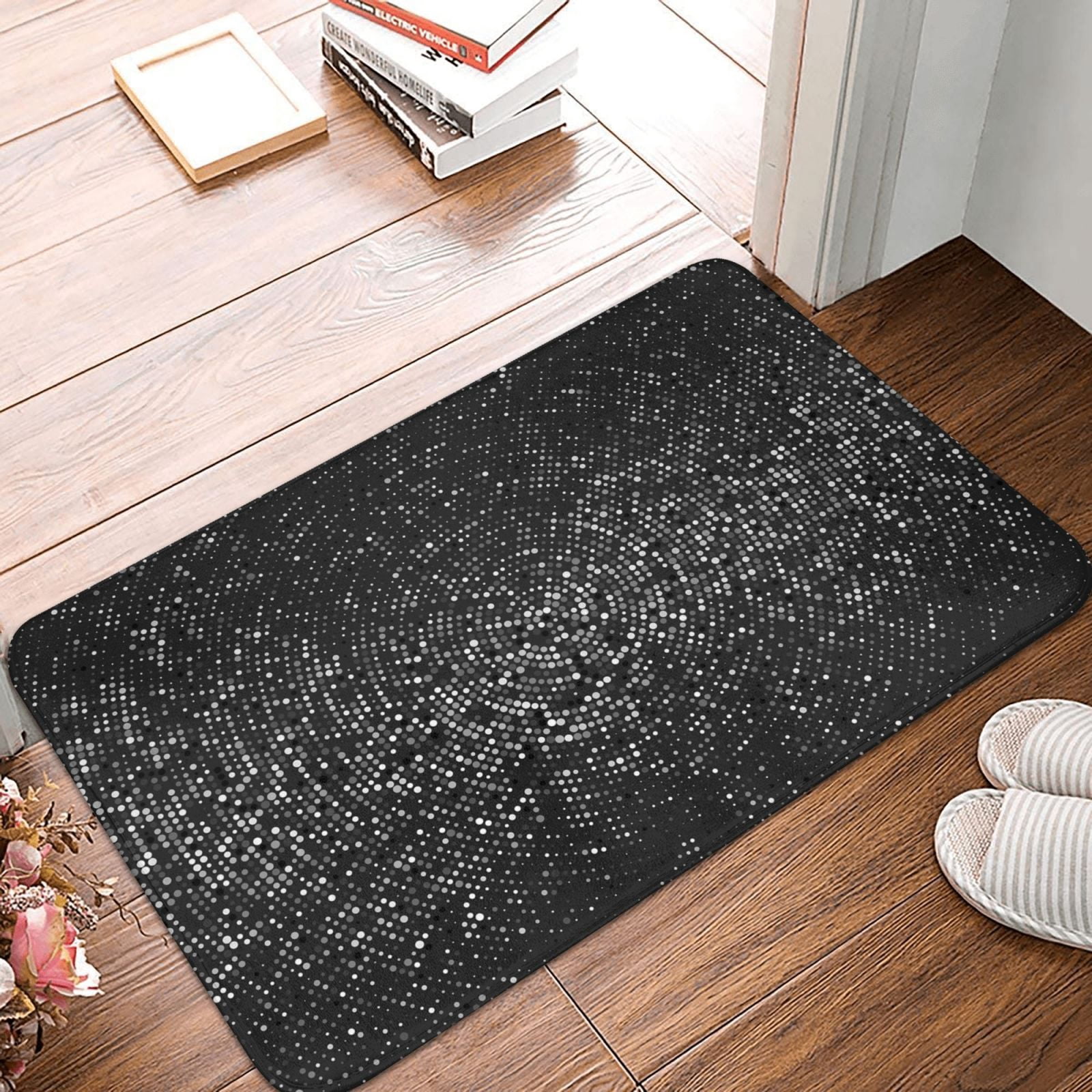 Front Door Mat Indoor Outdoor Outside Entrance - Black And White Dotted ...