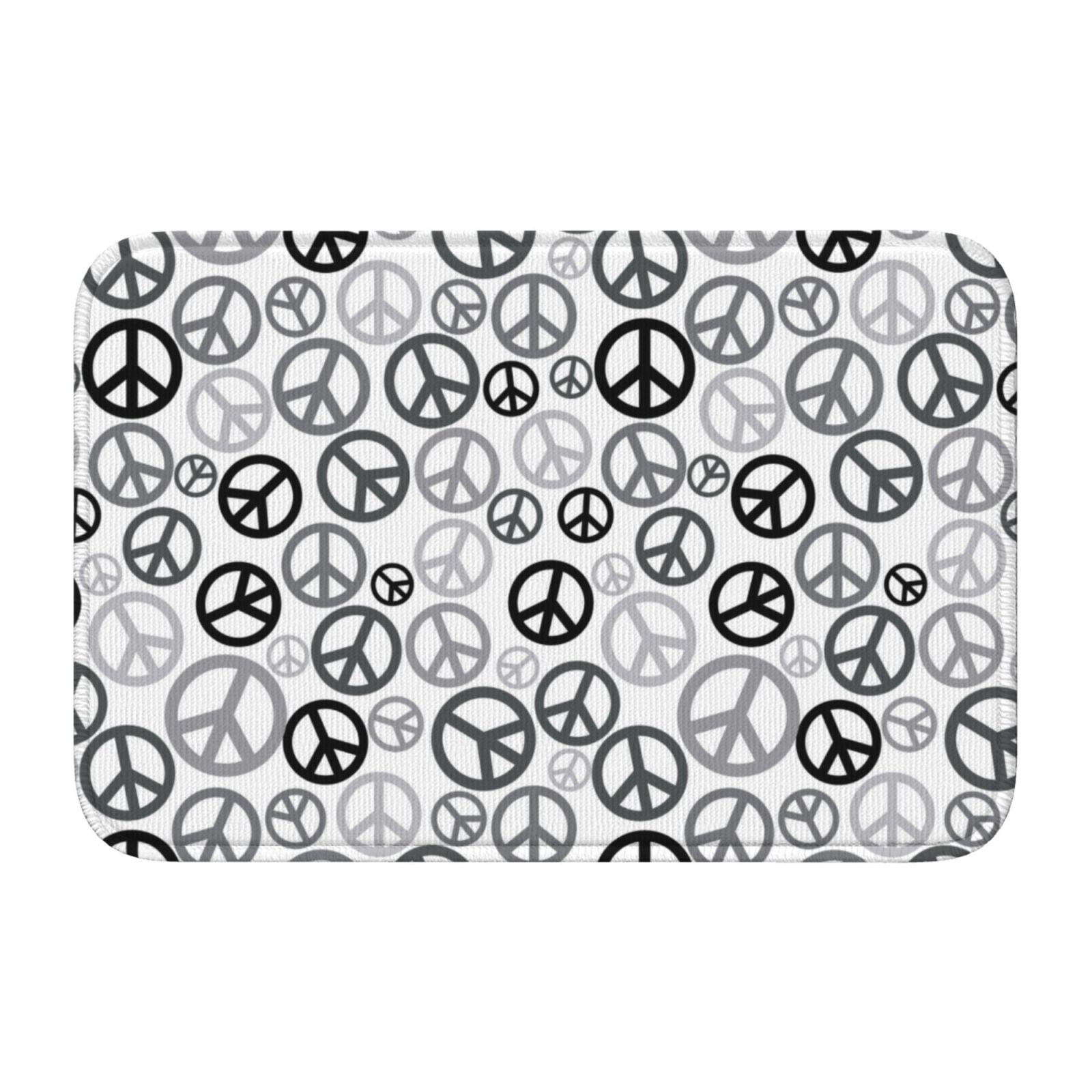 Front Door Mat Indoor Outdoor Outside Entrance - Black grey peace sign ...