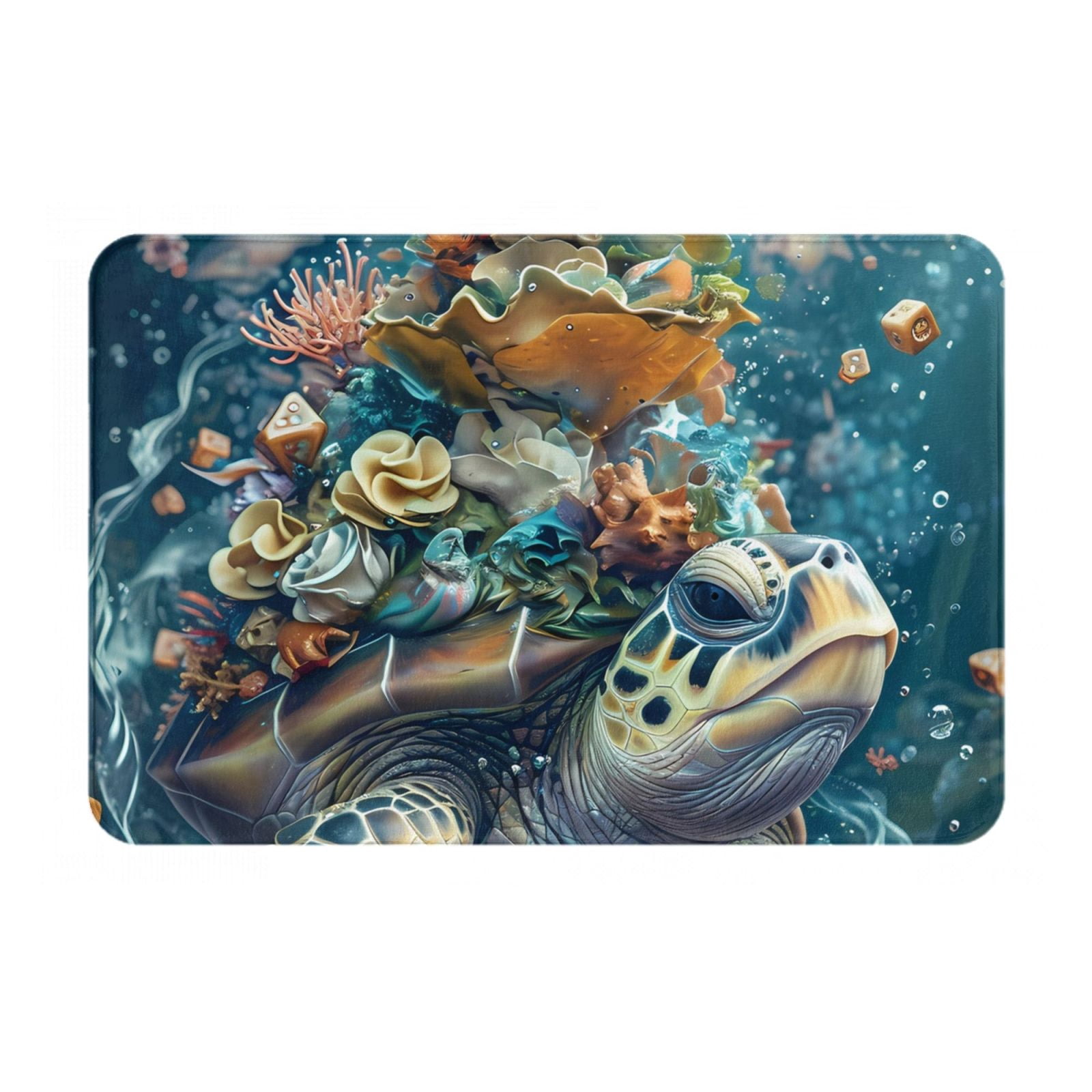Front Door Mat Indoor Outdoor Outside Entrance - Colorful Plant Turtle ...