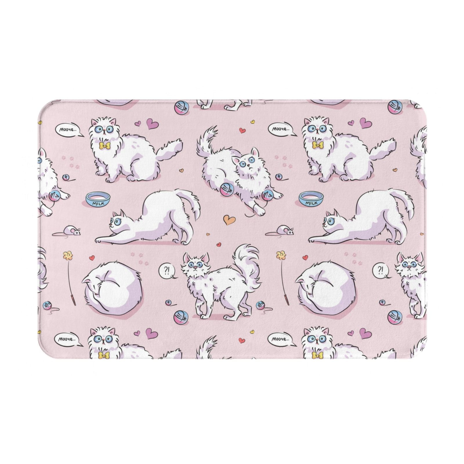 Front Door Mat Indoor Outdoor Outside Entrance - Funny Cute Cat Pink 16 ...