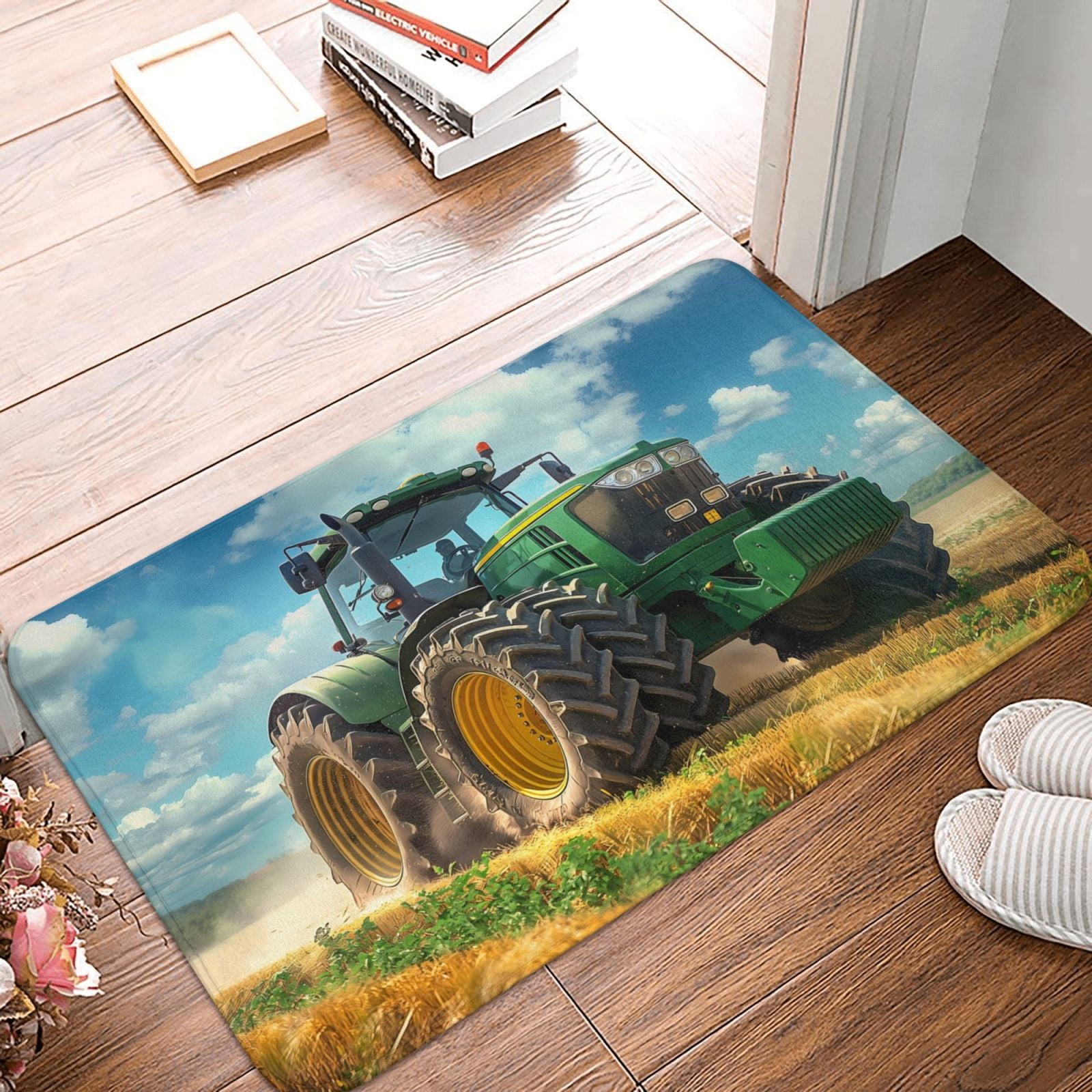 Front Door Mat Indoor Outdoor Outside Entrance - Green Tractor Field 16 ...