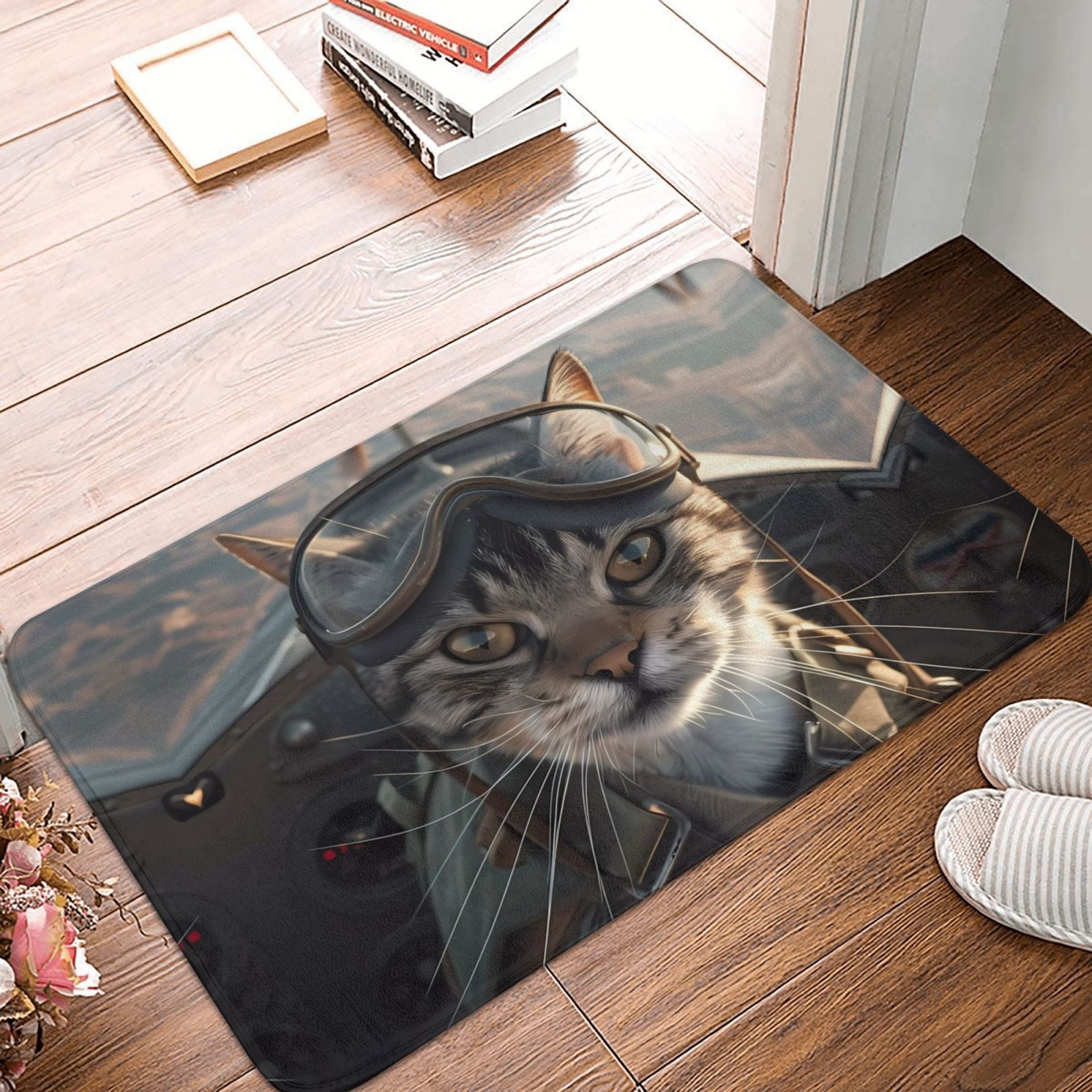 Front Door Mat Indoor Outdoor Outside Entrance - Pilot Cat In Vintage ...