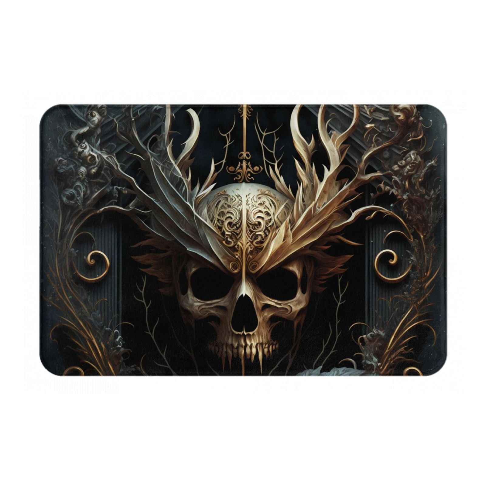 Front Door Mat Indoor Outdoor Outside Entrance - Vintage Ornate Skull ...