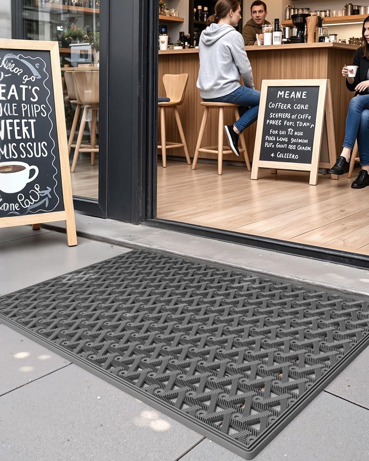Front Door Mat Outside Entrance 24 x 36 Waterproof Rubber Mat Grey ...