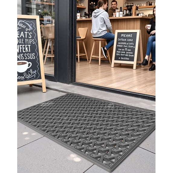 Front Door Mat Outside Entrance 24 x 36 Waterproof Rubber Mat Grey ...