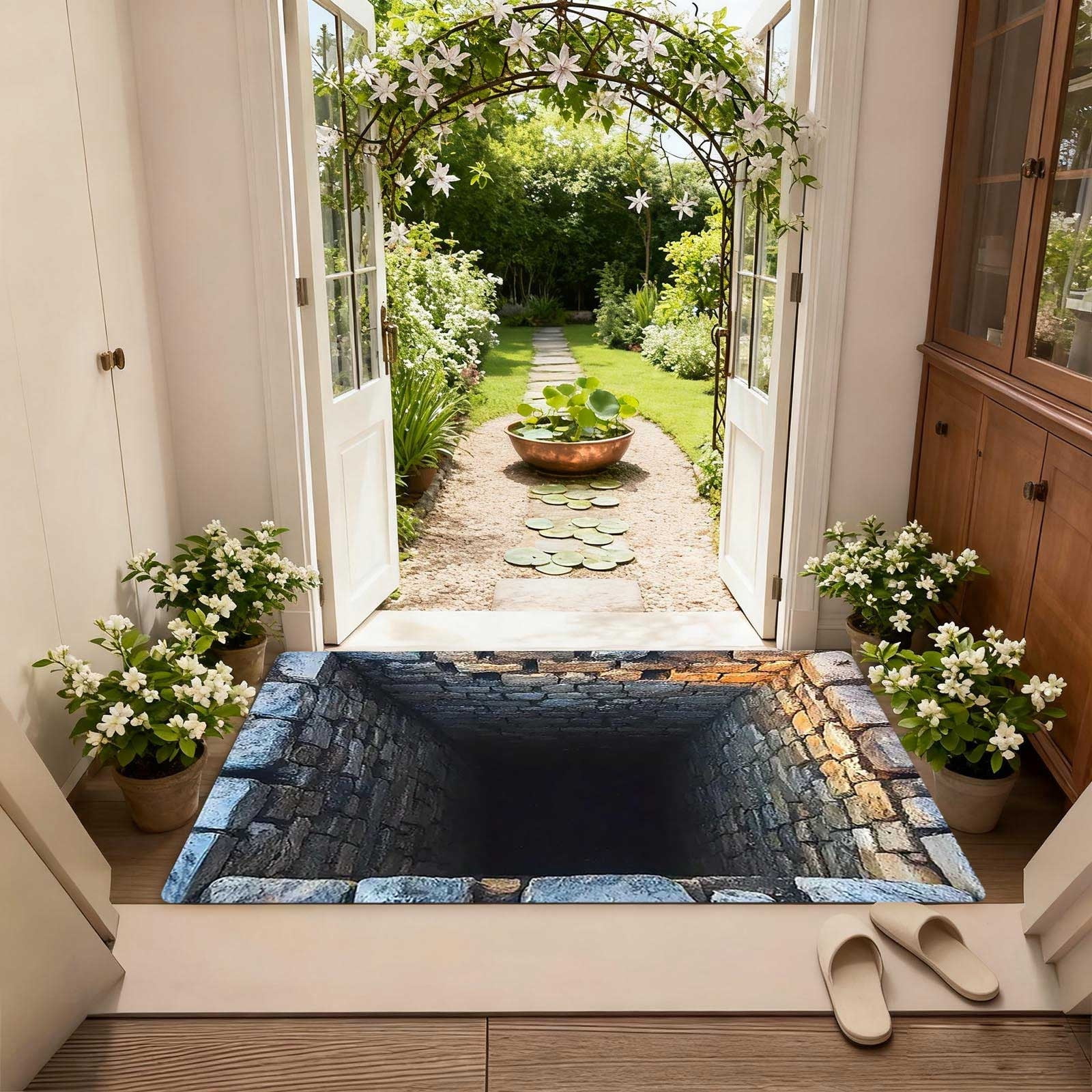 Front Door Mat Outside Entrance, Brick Bottomless Hole Area Rug for ...