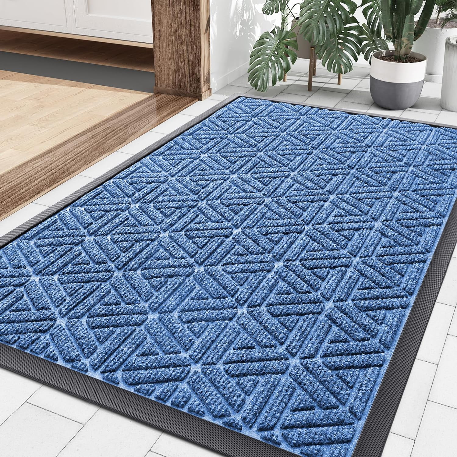 Heavy Duty Front Door Mat 35x23 Inches, Natural Rubber Doormat Traps ...