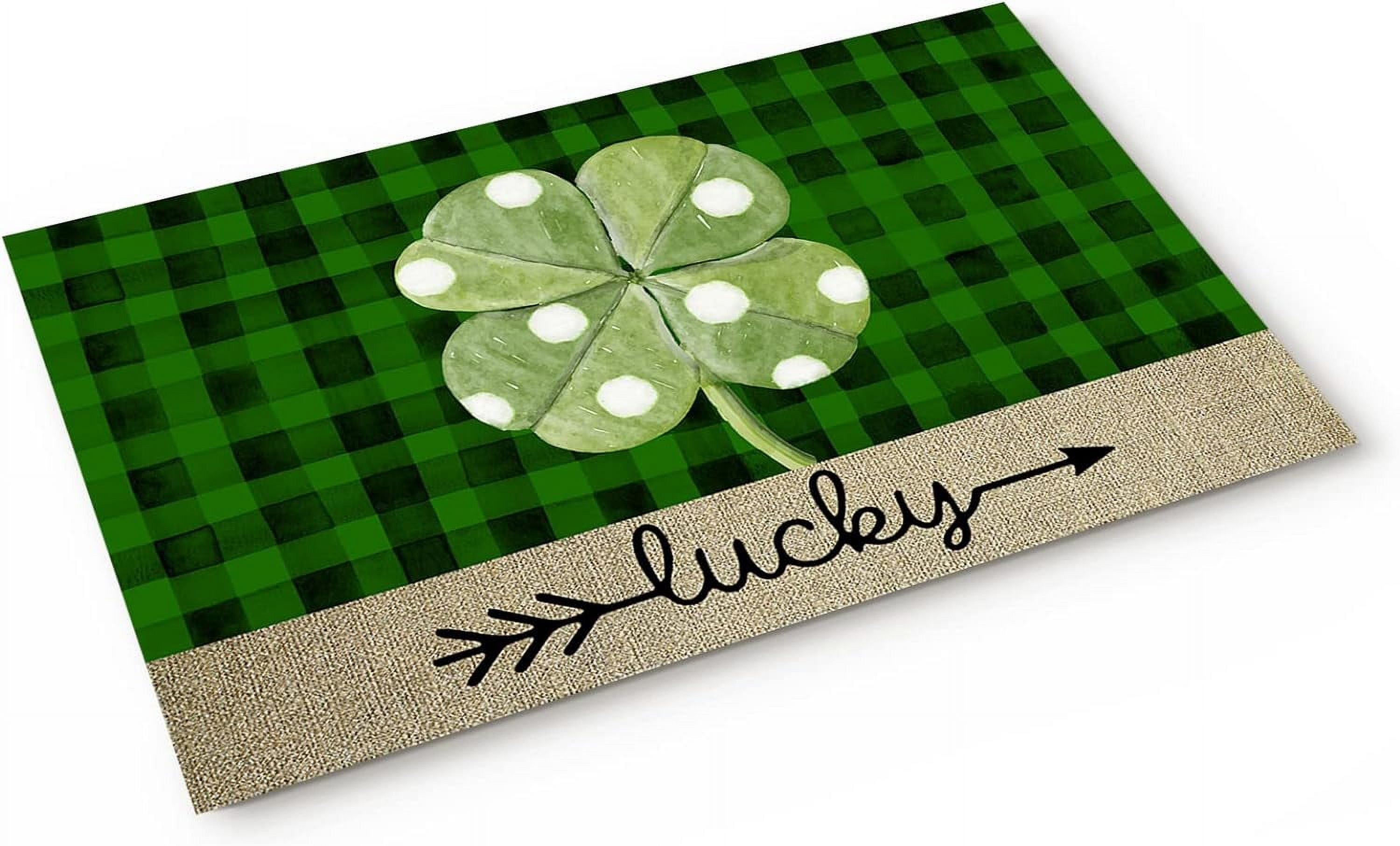 Front Door Mat, St. Patrick's Day Shamrock Lucky Door Mat, Indoor ...