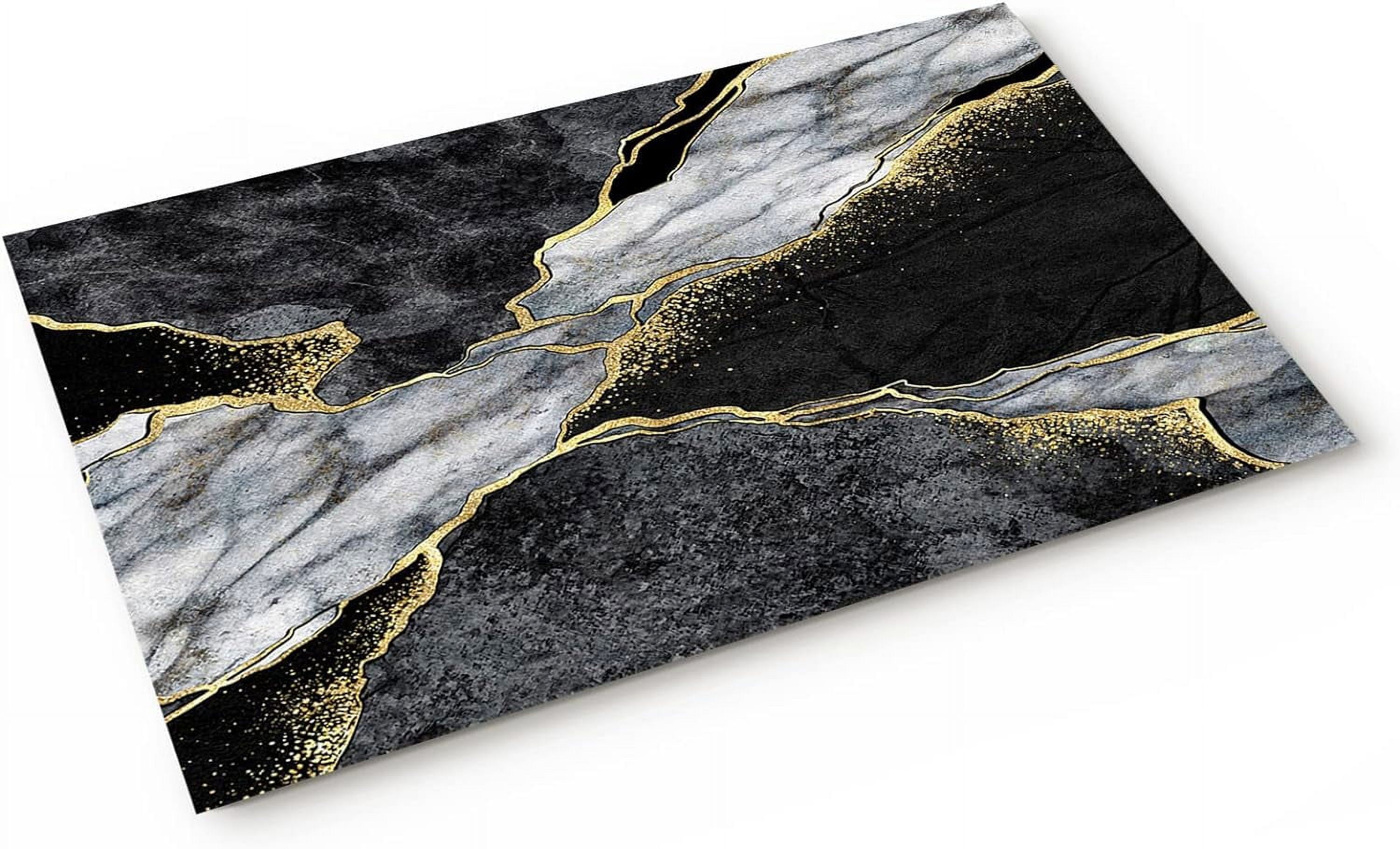 Front Door Mat, White and Black Gold Marble Door Mat, Low Profile Non ...