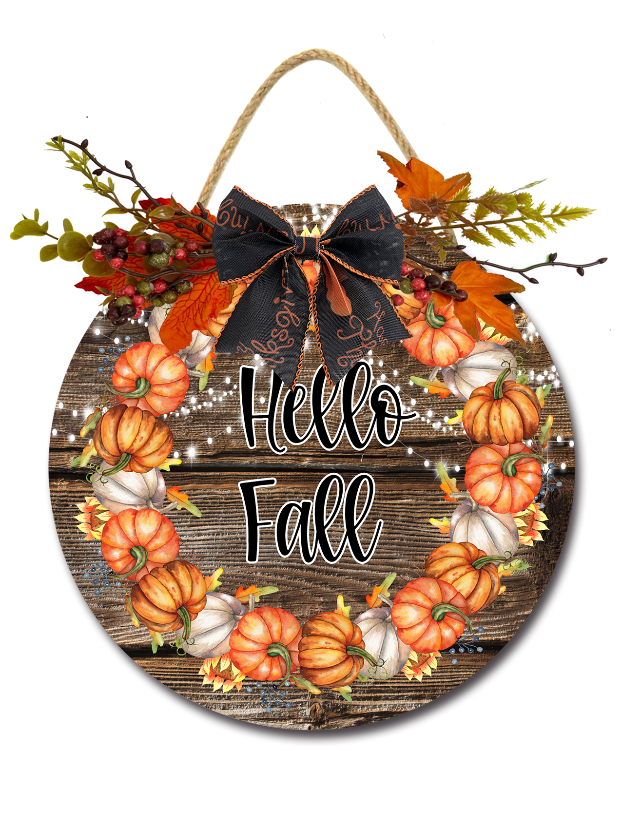 Front Door Porch Decorations Hello Fall Door Hanging Sign 12 inch ...