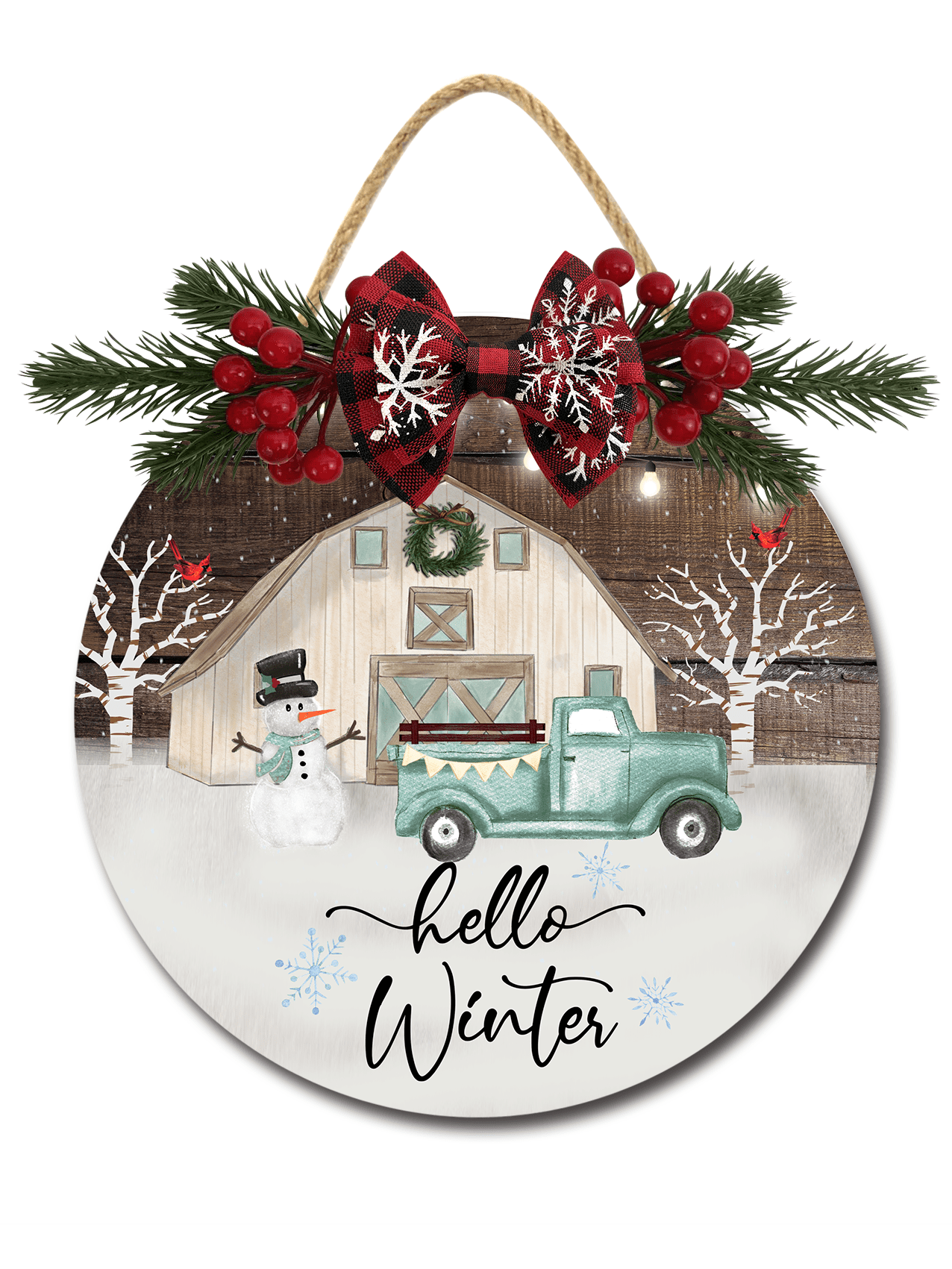 Front Door Porch Decorations Hello Winter Door Hanging Sign 12 inch ...