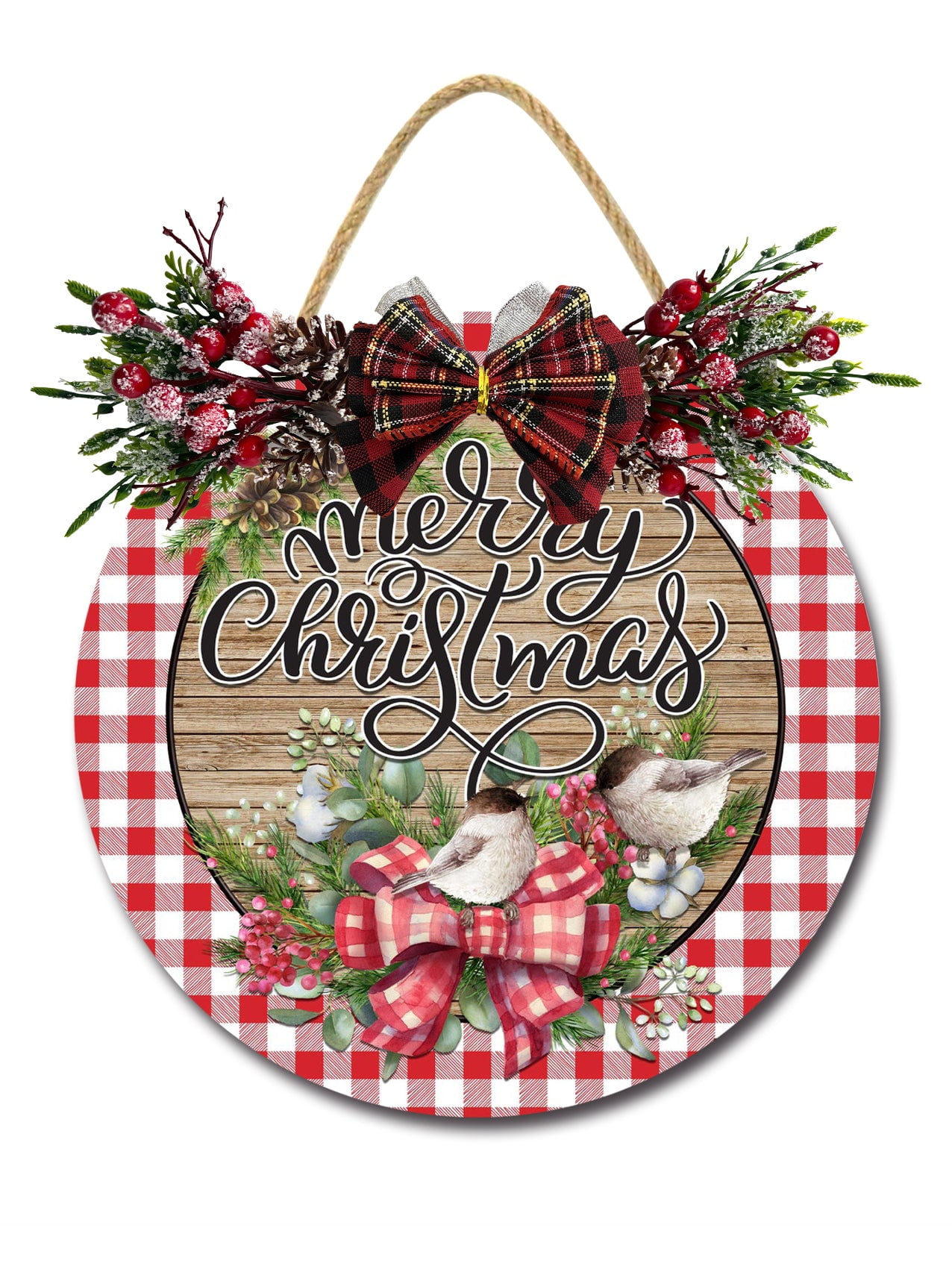 Front Door Porch Decorations Merry Chickadee Christmas Door Hanging ...