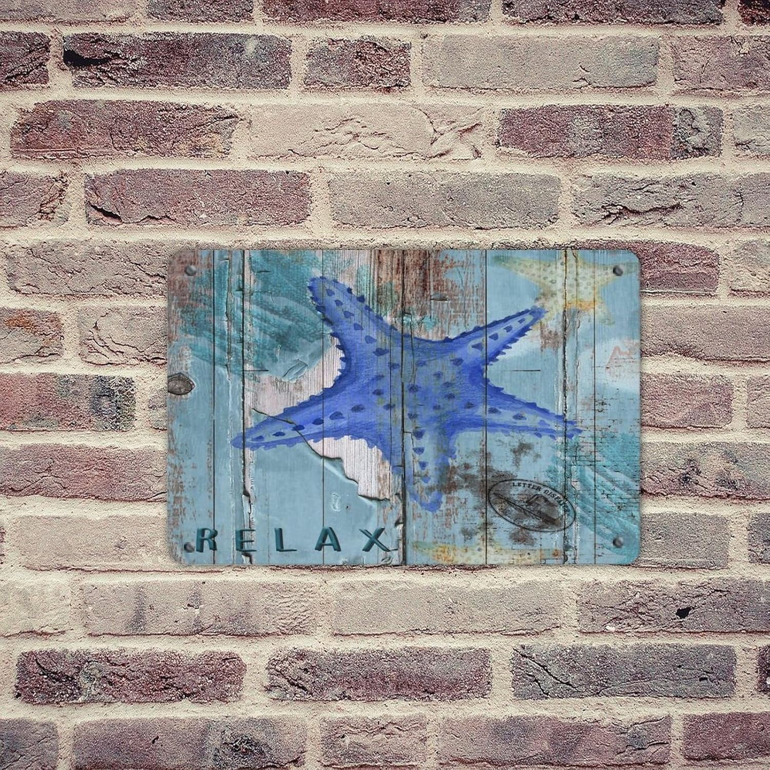 Front Door Wall Decor Metal Signs Outdoor Nautical Beach Ocean Starfish ...