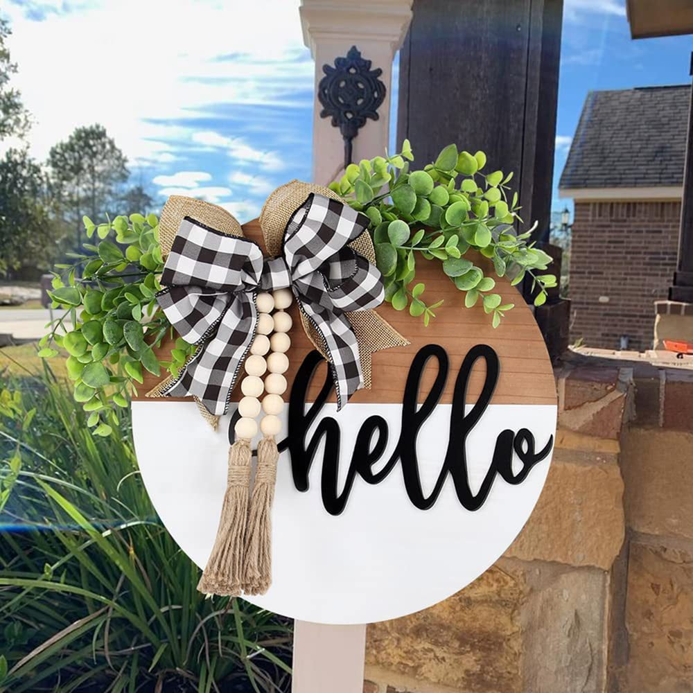 Front Door Welcome Sign, round Hello Wood Sign Hanging Welcome Sign ...