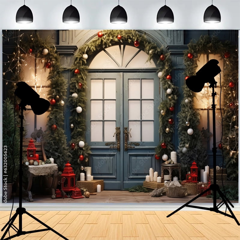 Front Door Window Christmas Day Wreach Photography Backdrops New Year ...