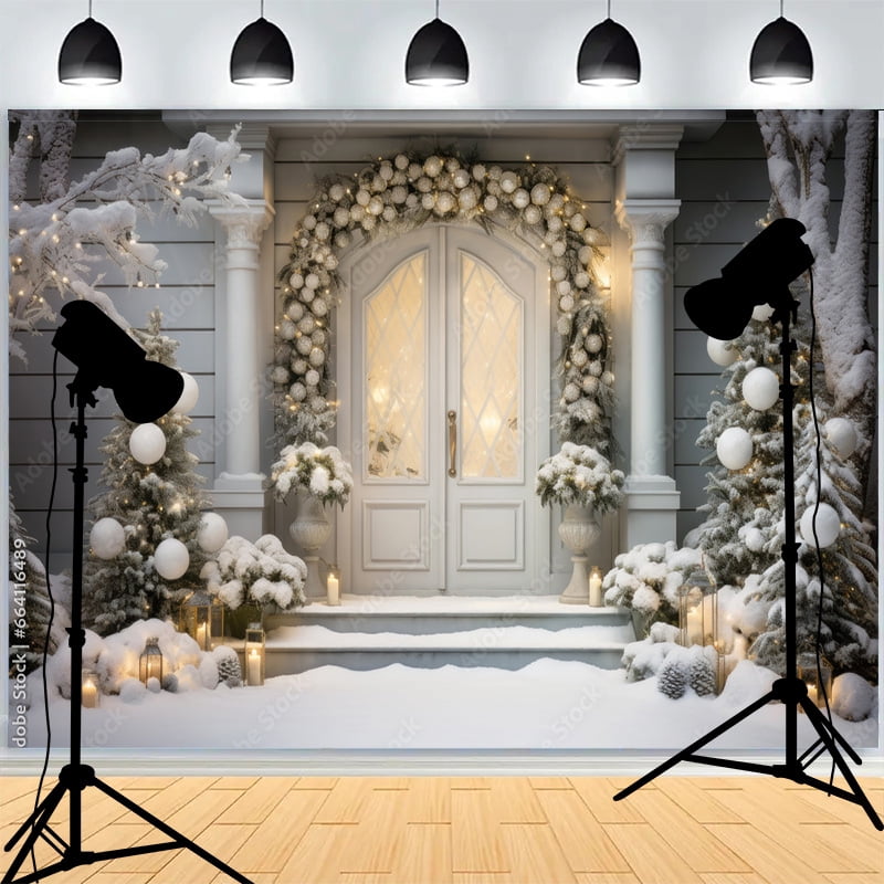 Front Door Window Christmas Day Wreach Photography Backdrops New Year ...